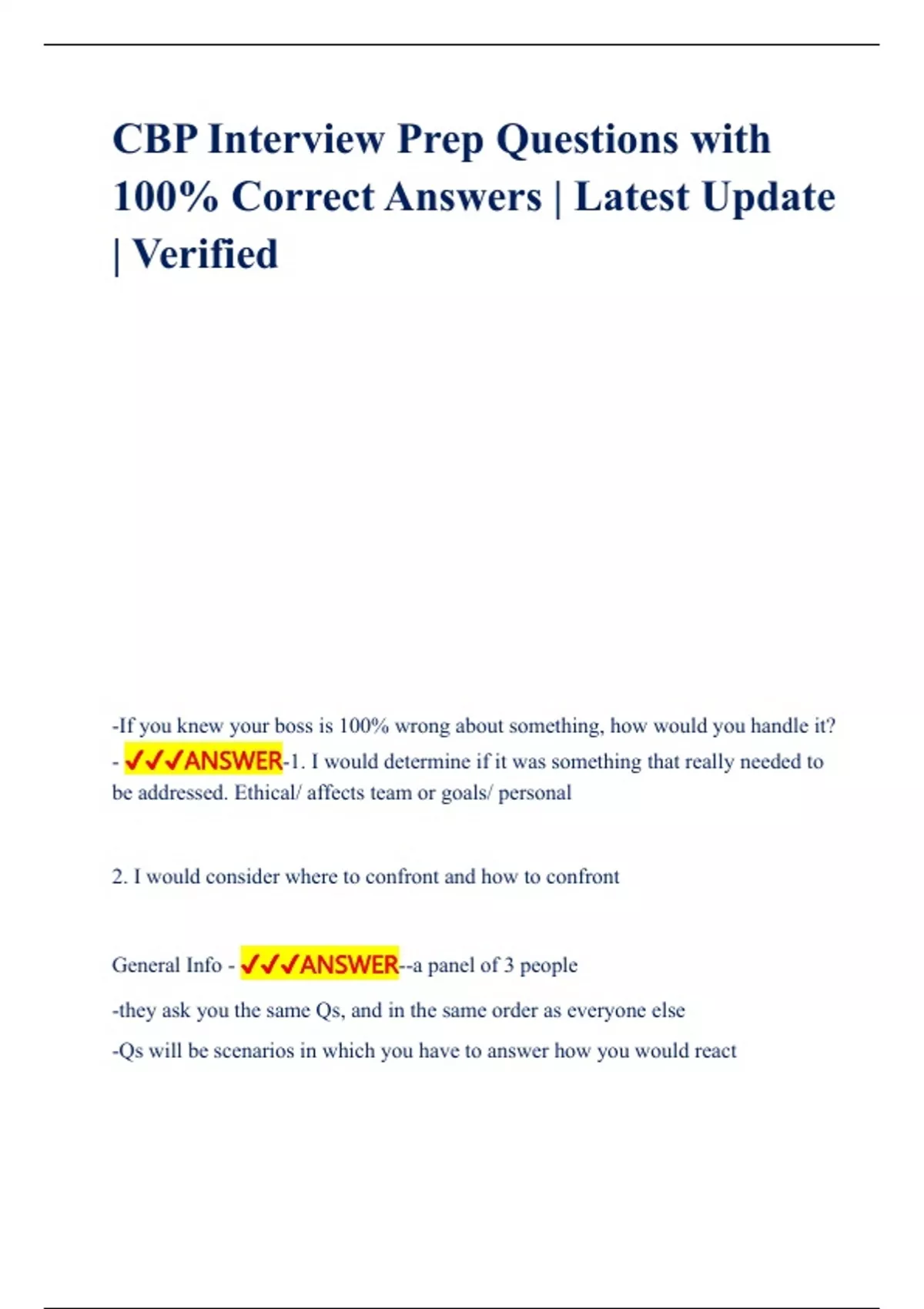 CBP Interview Prep Questions with 100% Correct Answers | Latest Update ...