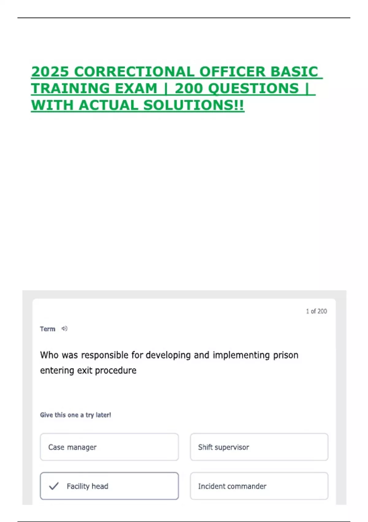 2025 CORRECTIONAL OFFICER BASIC TRAINING EXAM | 200 QUESTIONS | WITH ACTUAL SOLUTIONS!! - COBT ...