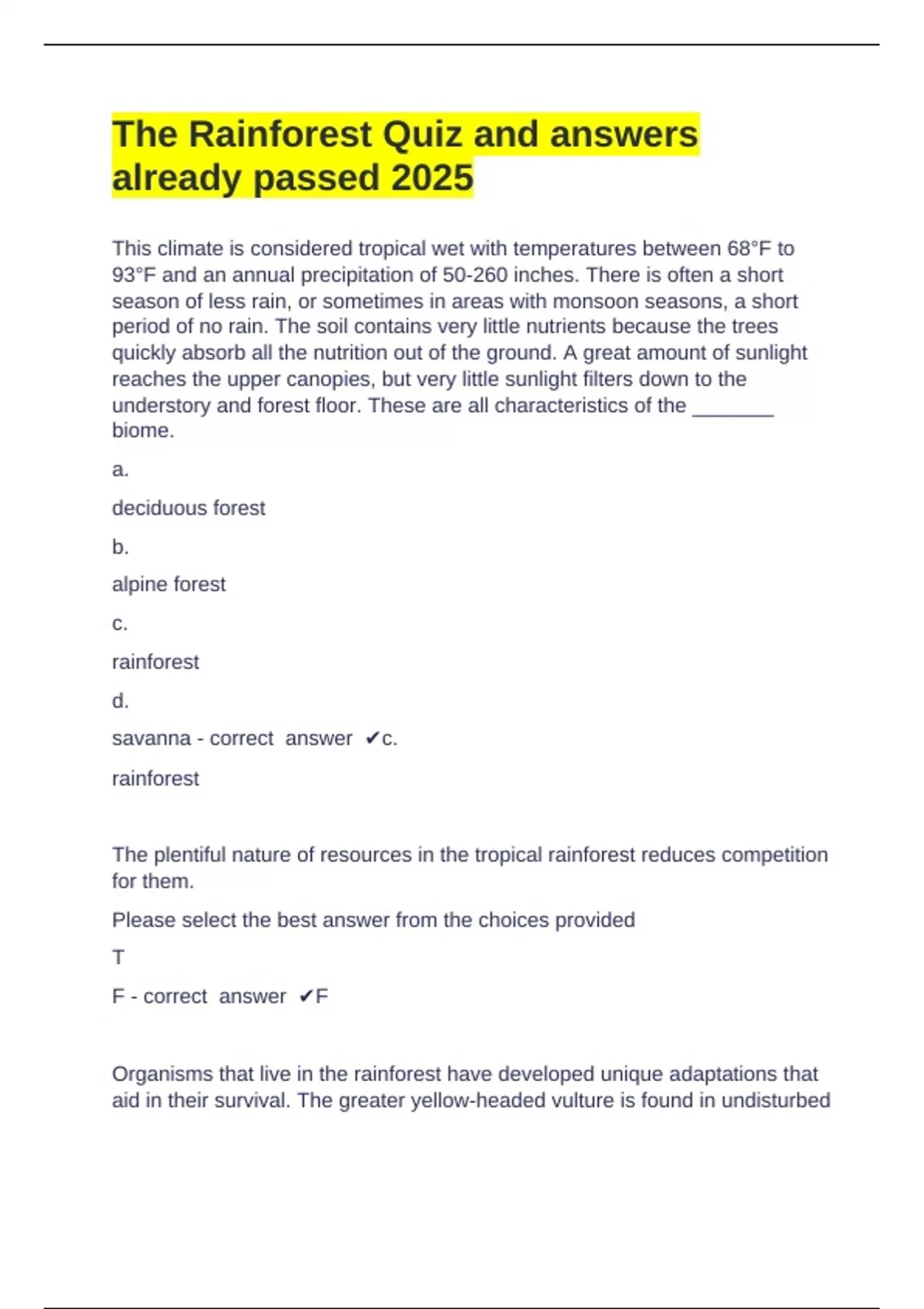 The Rainforest Quiz and answers already passed 2025 - The Rainforest ...
