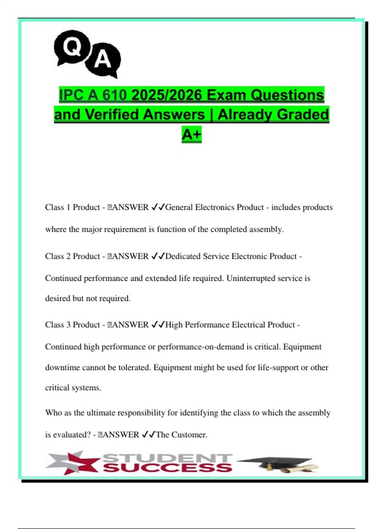 IPC-A-610 2025/2026 Exam Questions & Verified Answers | A+ Certified ...