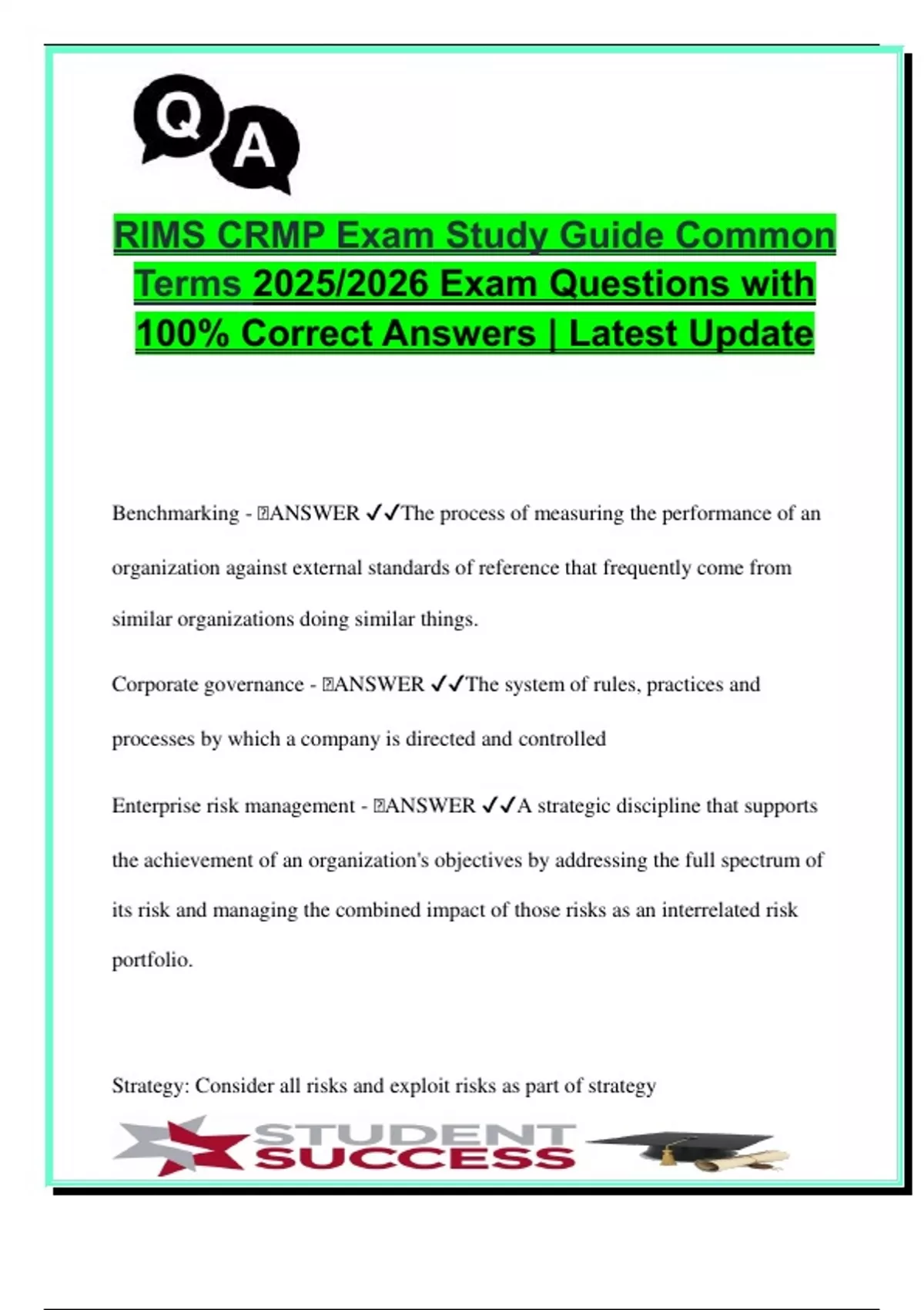 RIMS CRMP 2025/2026 – 250+ Core Terms & Concepts with 100% Verified Answers | Risk Strategy ...