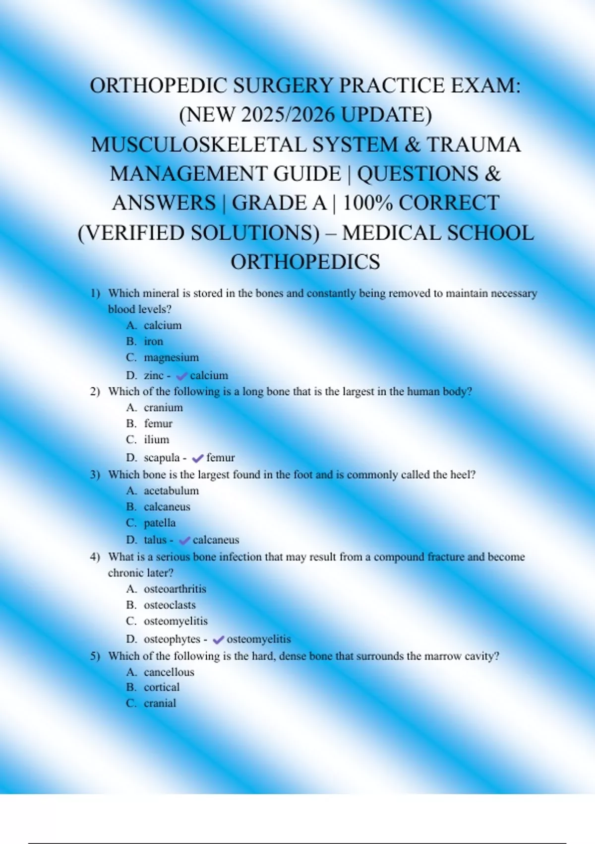 ORTHOPEDIC SURGERY PRACTICE EXAM: (NEW 2025/2026 UPDATE ...