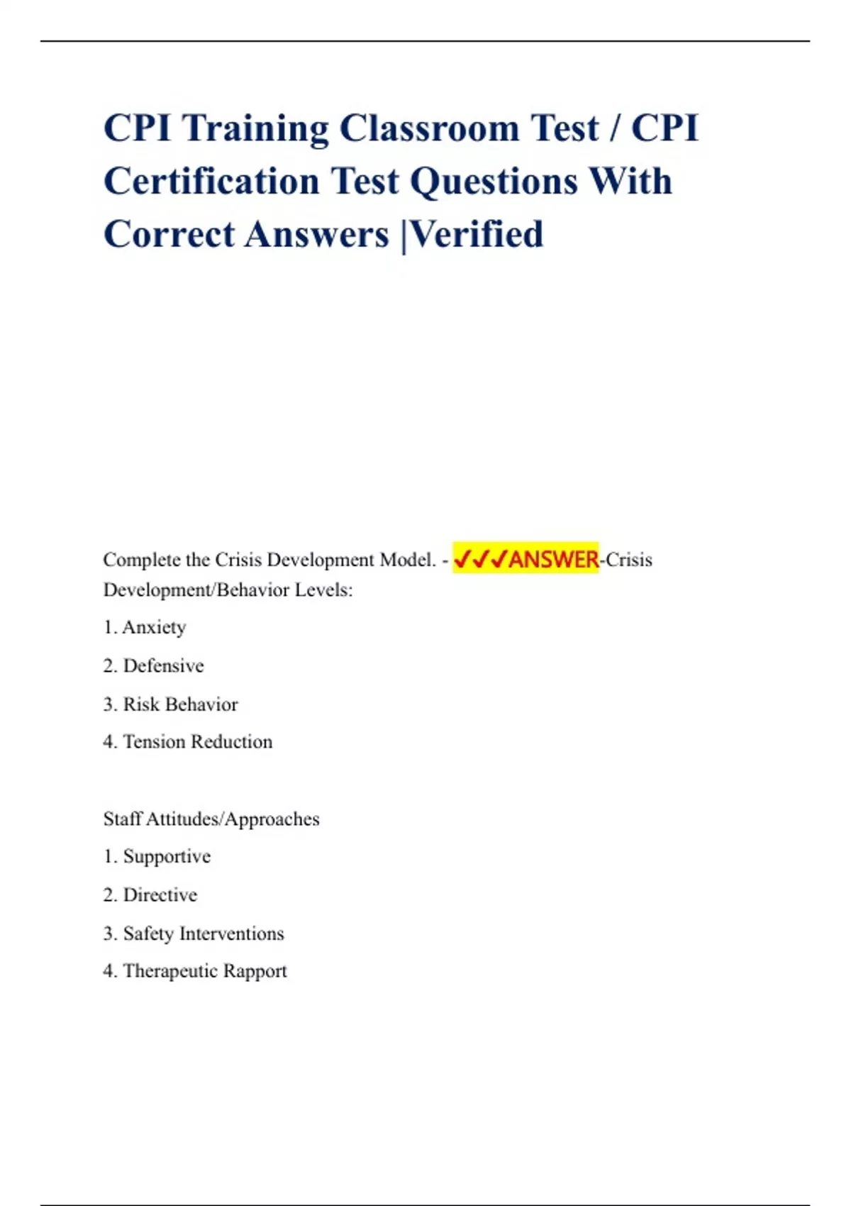 CPI Training Classroom Test / CPI Certification Test Questions With ...
