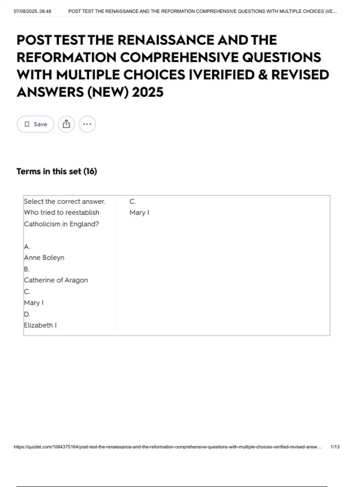 POST TEST THE RENAISSANCE AND THE REFORMATION COMPREHENSIVE QUESTIONS ...