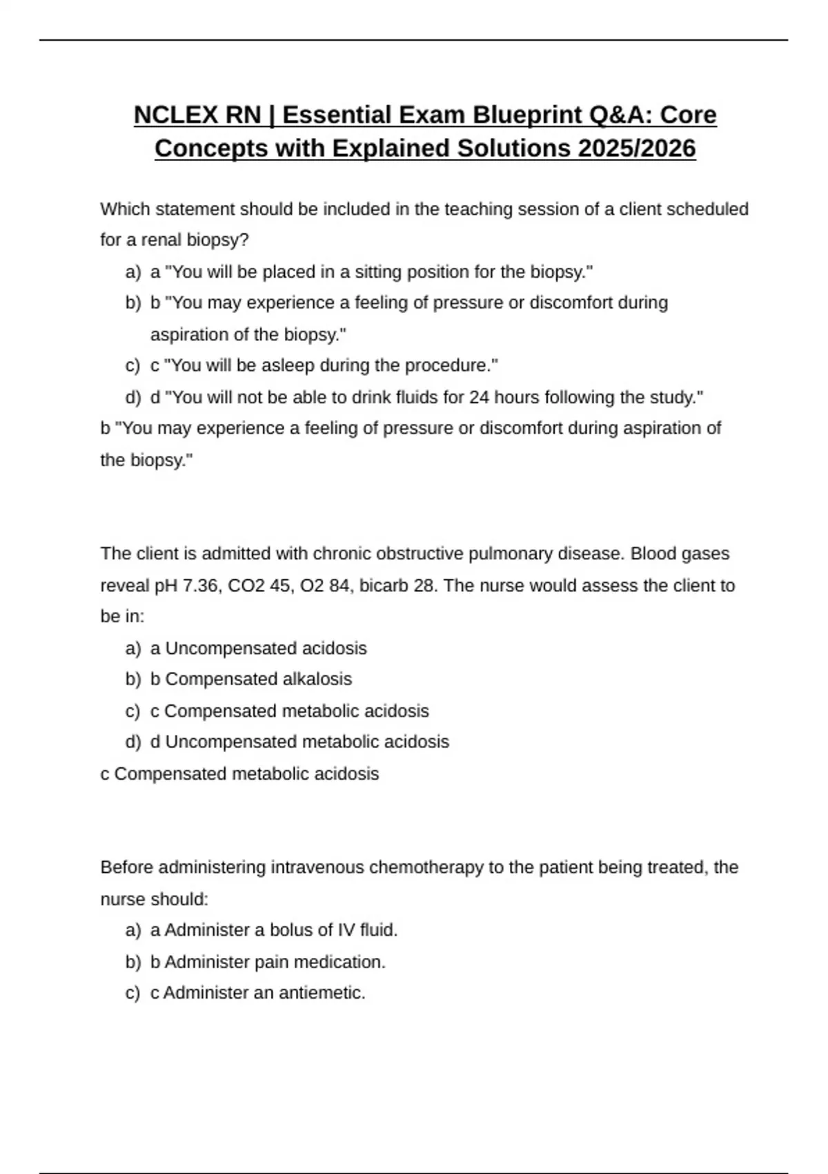NCLEX RN | Essential Exam Blueprint Q&A: Core Concepts with Explained Solutions 2025/2026 ...