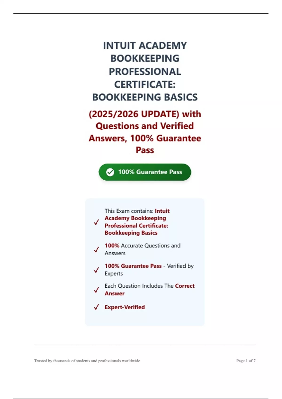 INTUIT ACADEMY BOOKKEEPING PROFESSIONAL CERTIFICATE: BOOKKEEPING BASICS ...