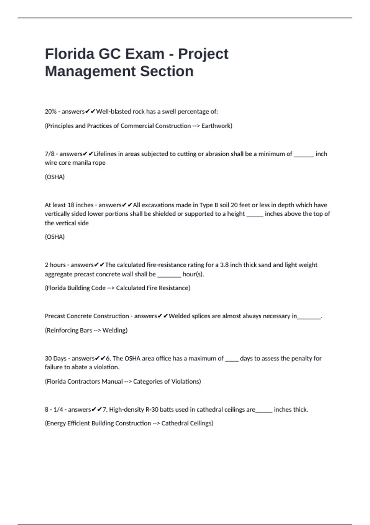 Florida GC Exam - Project Management Section questions and answers ...