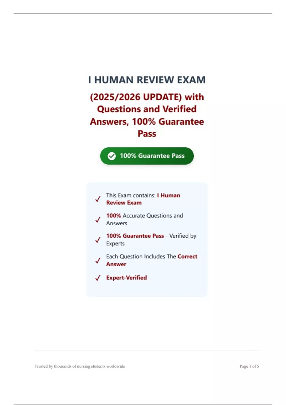 I HUMAN REVIEW EXAM (2025/2026 UPDATE) with Questions and Verified ...