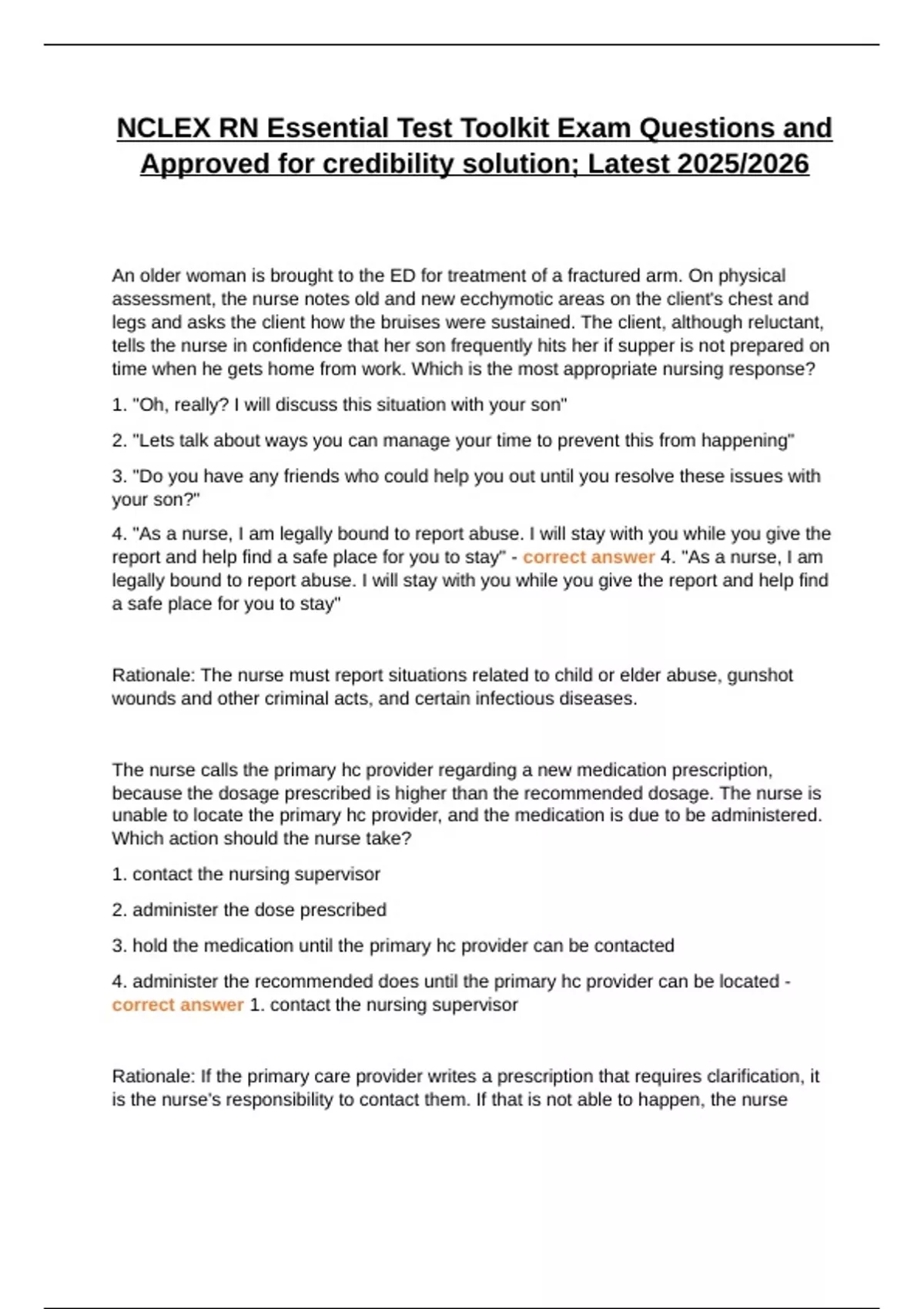NCLEX RN Essential Test Toolkit Exam Questions and Approved for ...