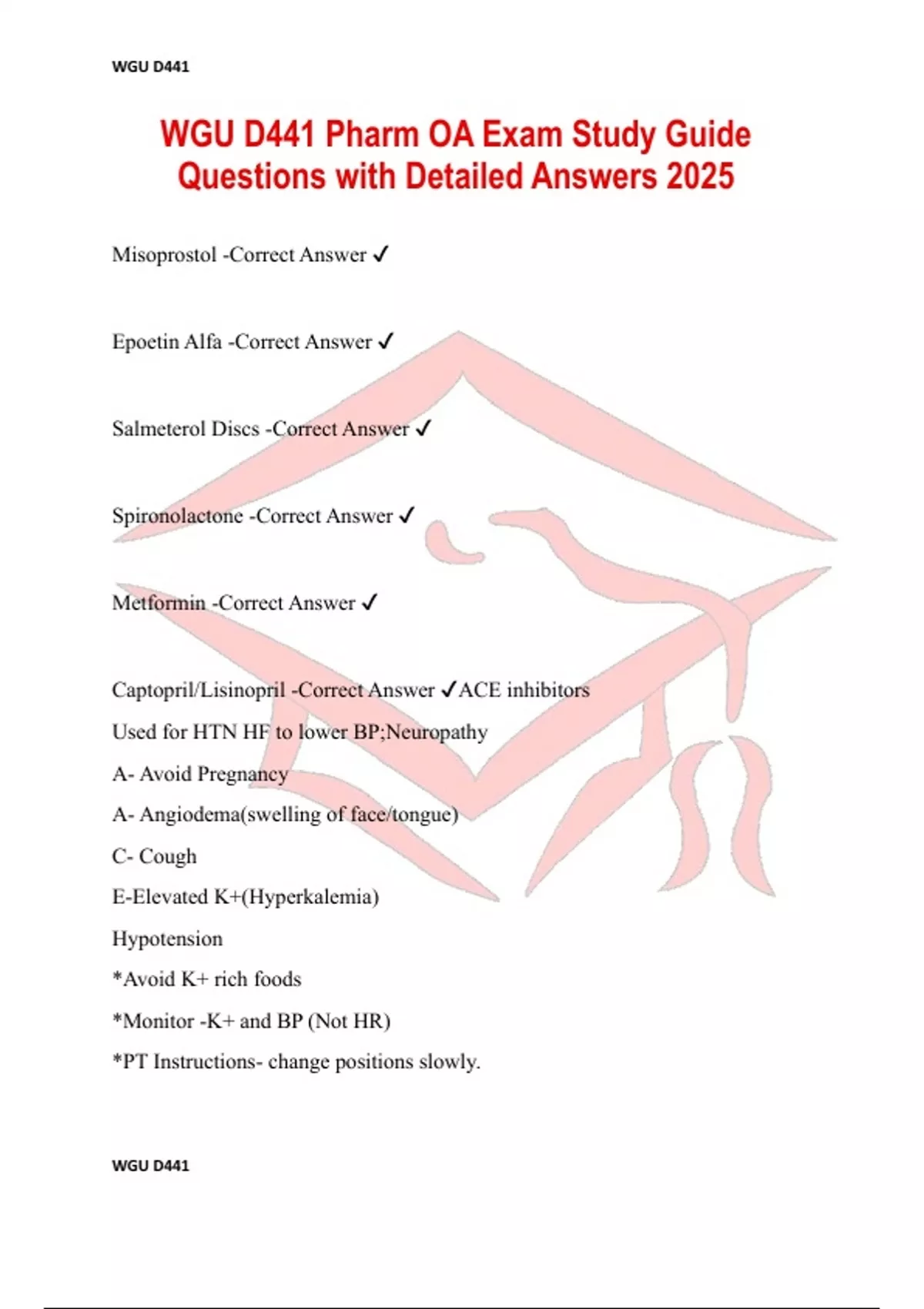 WGU D441 Pharm OA Exam Study Guide Questions with Detailed Answers 2025 ...