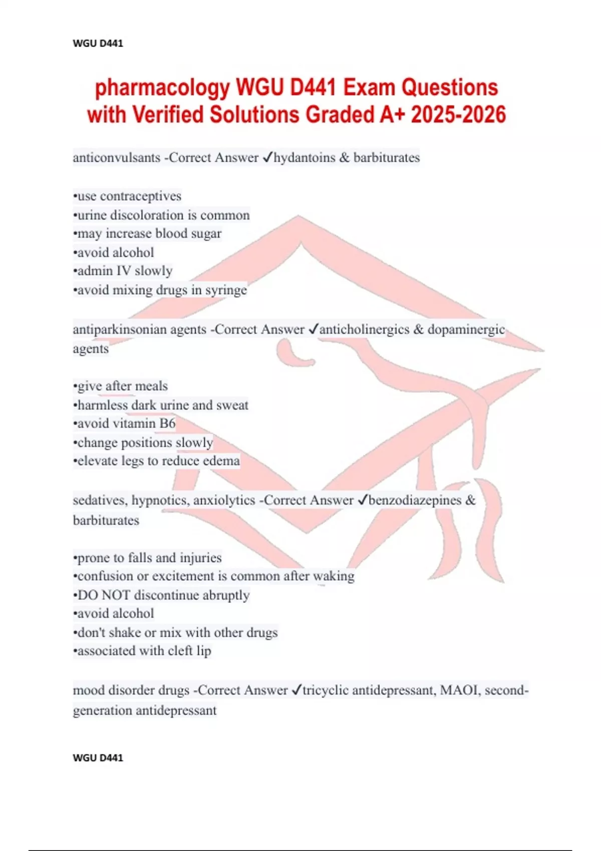 pharmacology WGU D441 Exam Questions with Verified Solutions Graded A+ ...
