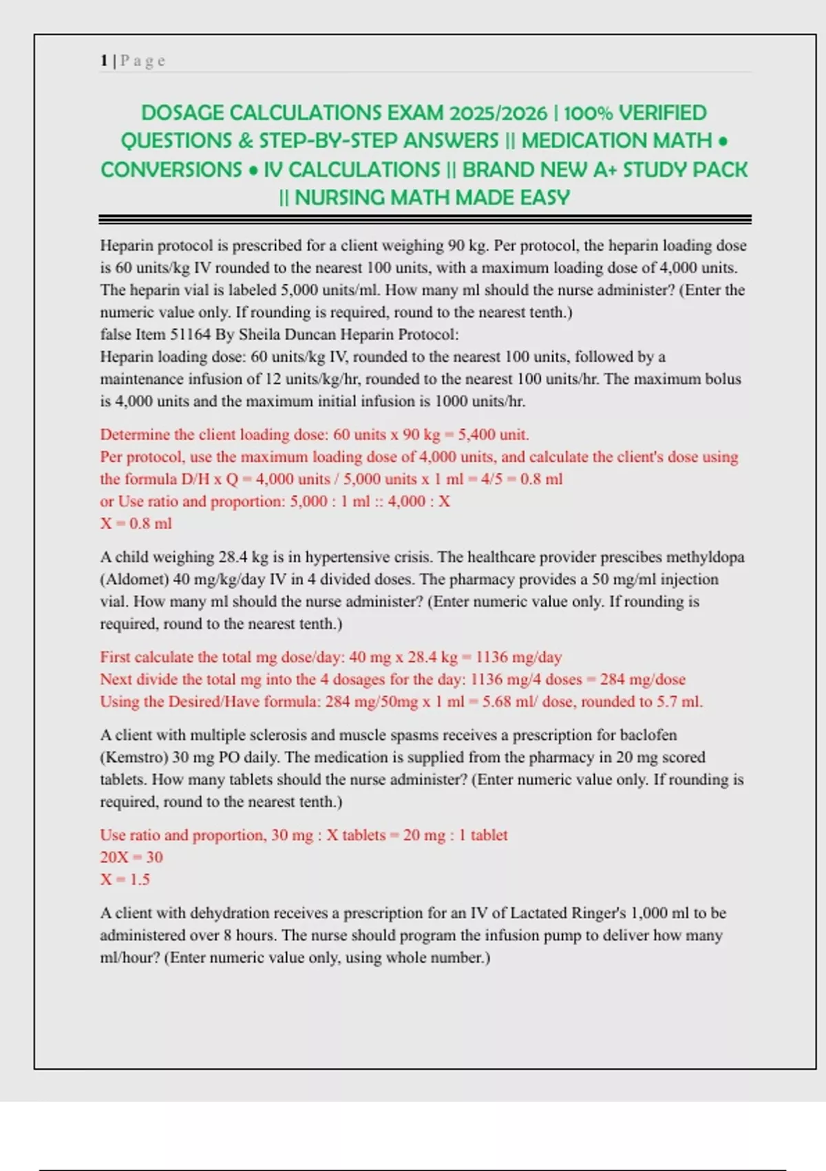 Dosage Calculations Exam 2025/2026 | 100% Verified Questions & Step-by ...