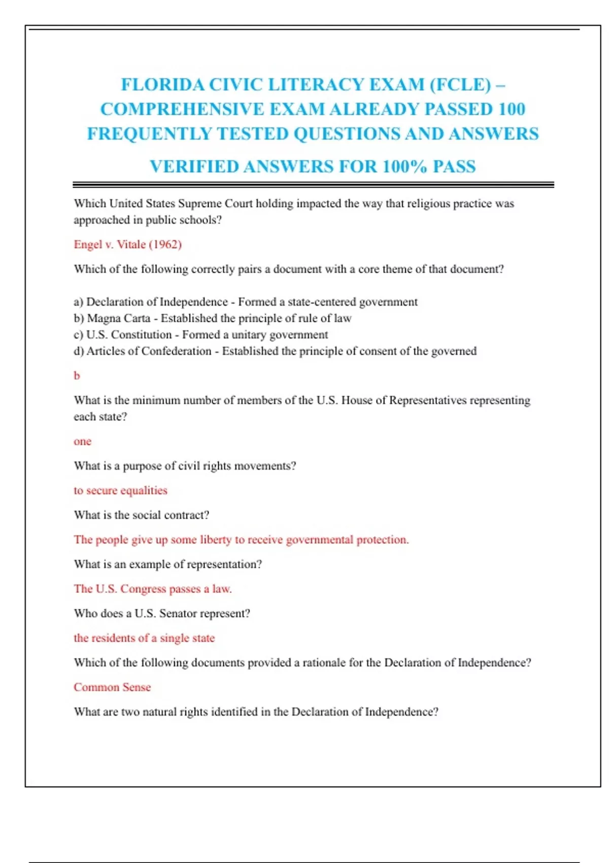 Florida Civic Literacy Exam (FCLE) – Comprehensive Exam | Already ...