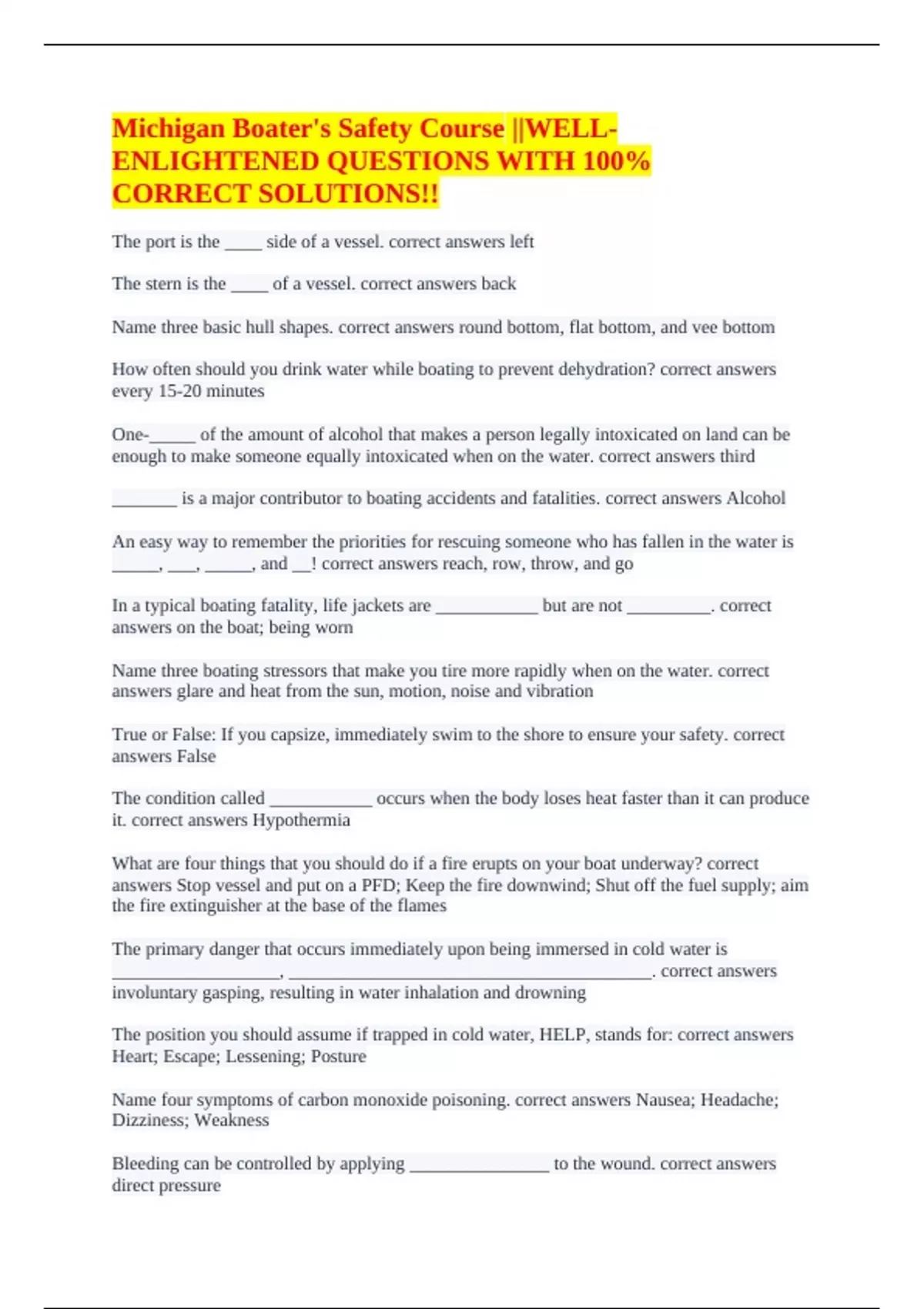 Michigan Boaters Safety ||Smart Study Bundle!! - Stuvia US