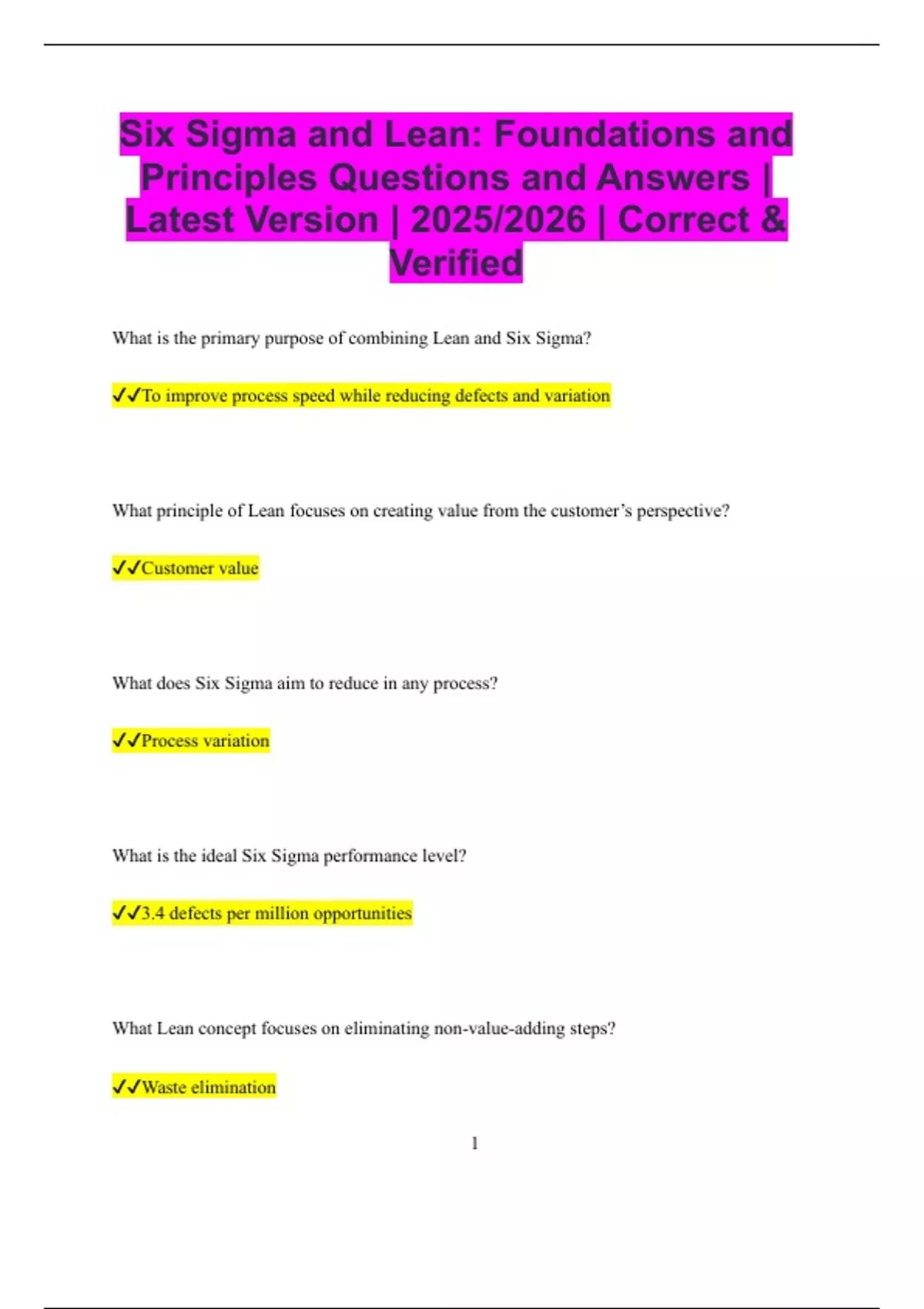 Six Sigma and Lean: Foundations and Principles Questions and Answers ...