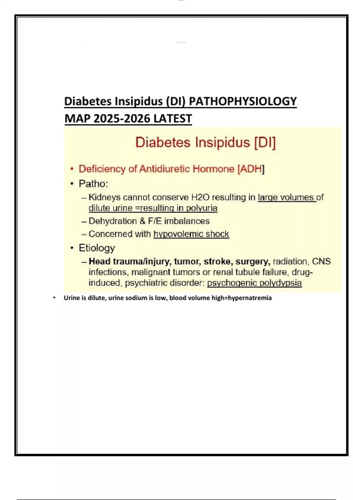Diabetes Insipidus (DI) PATHOPHYSIOLOGY MAP LATEST - Diabetes Insipidus ...