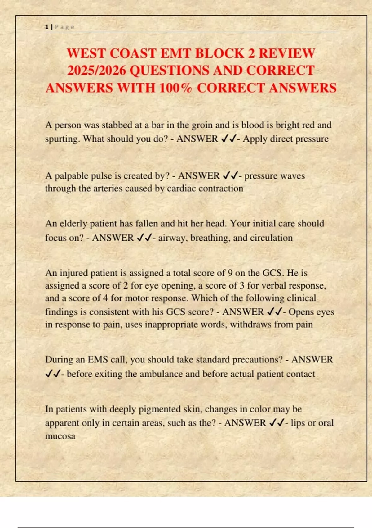 West Coast EMT Block 2 Review 2025/2026 | 100% Correct Answers ...