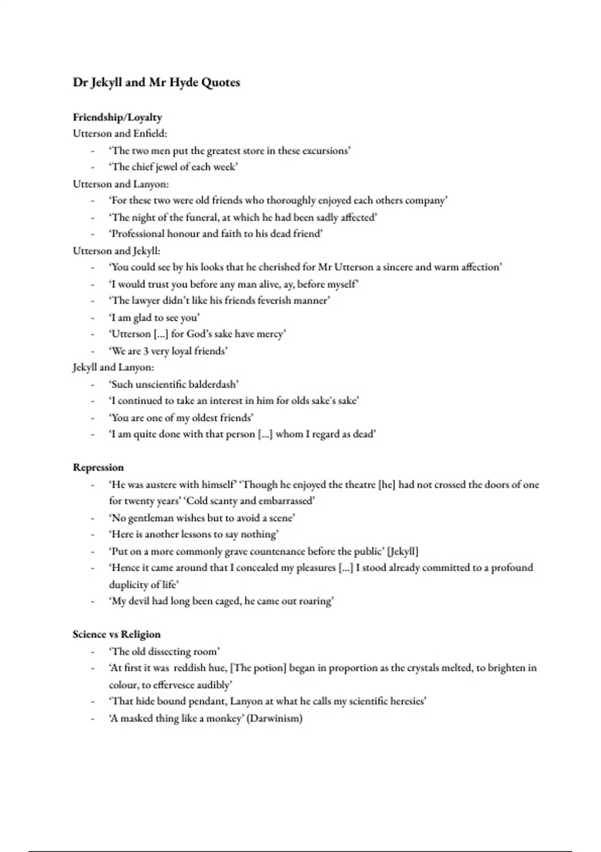 Summary Dr Jekyll and Mr Hyde Key Quotes - English literature GCSE ...