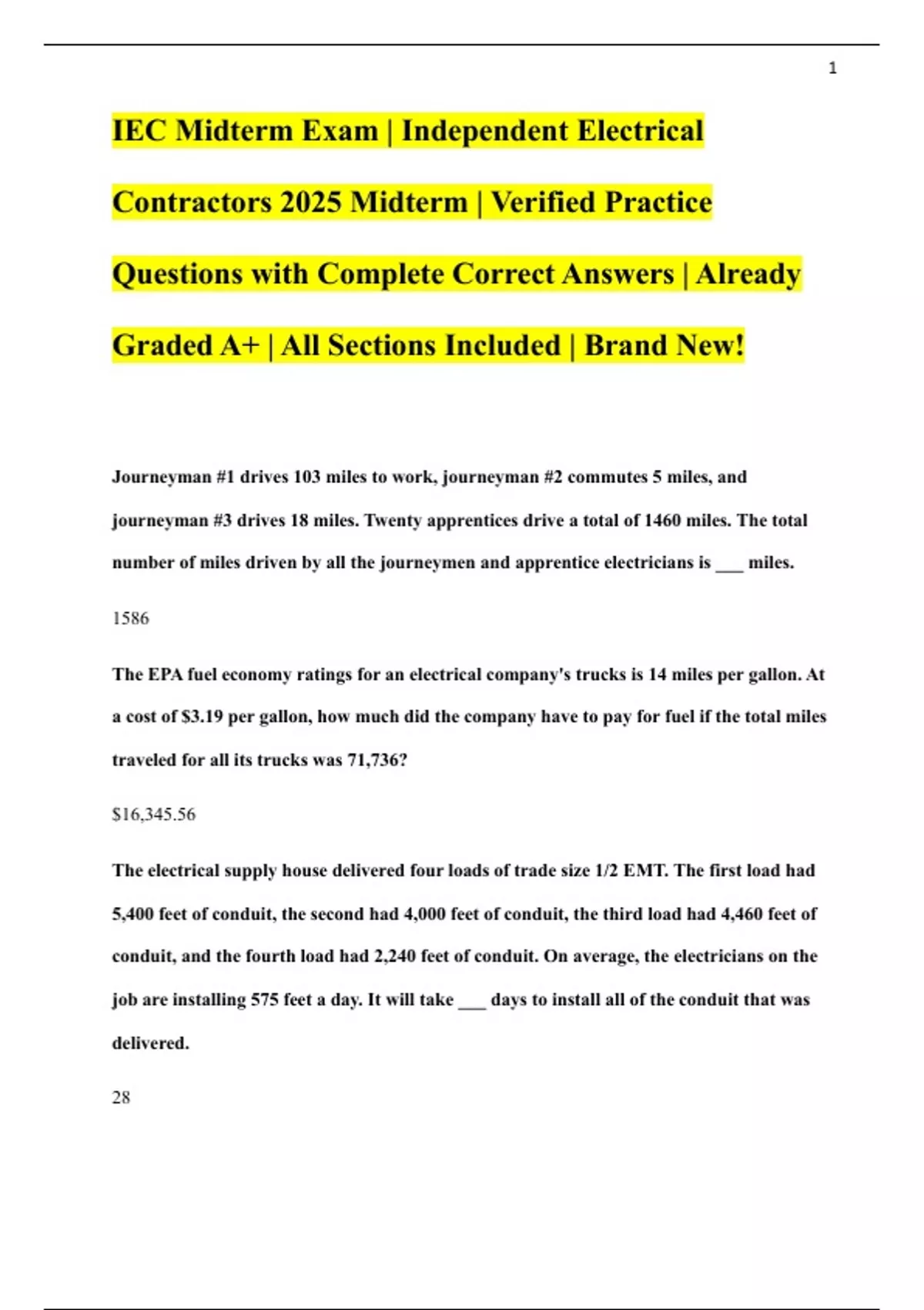 IEC Midterm Exam | Independent Electrical Contractors 2025 Midterm | Verified Practice Questions ...