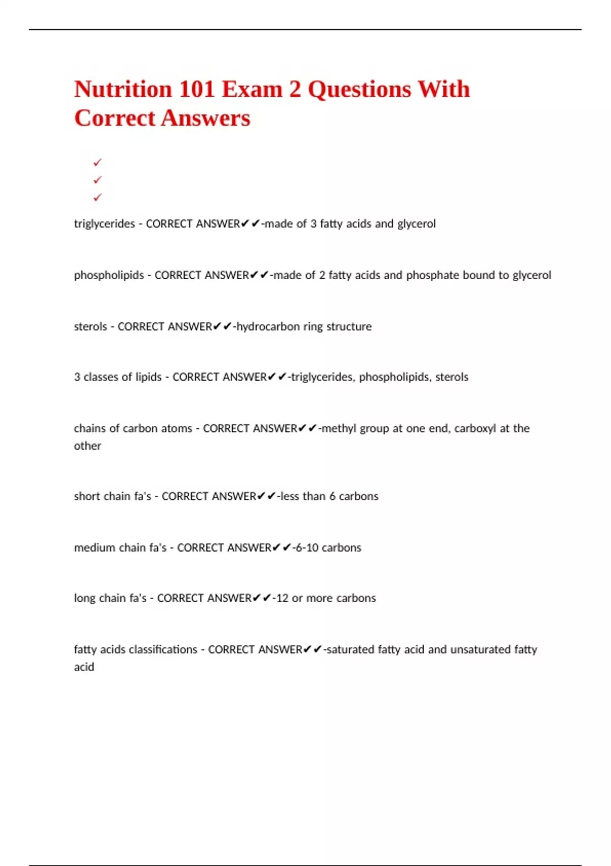 Nutrition 101 Exam 2 Questions With Correct Answers. - Nutrition 101 ...