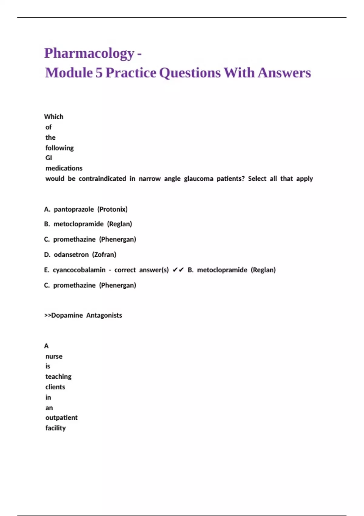 Pharmacology - Module 5 Practice Questions With Answers - Pharmacology scenario 5 - Stuvia US