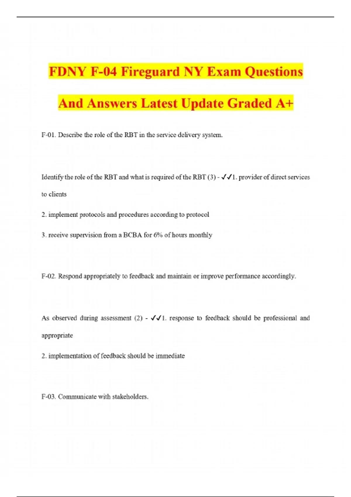 FDNY F-03 Indoor Place of Assembly Safety Personnel Exam Questions And ...