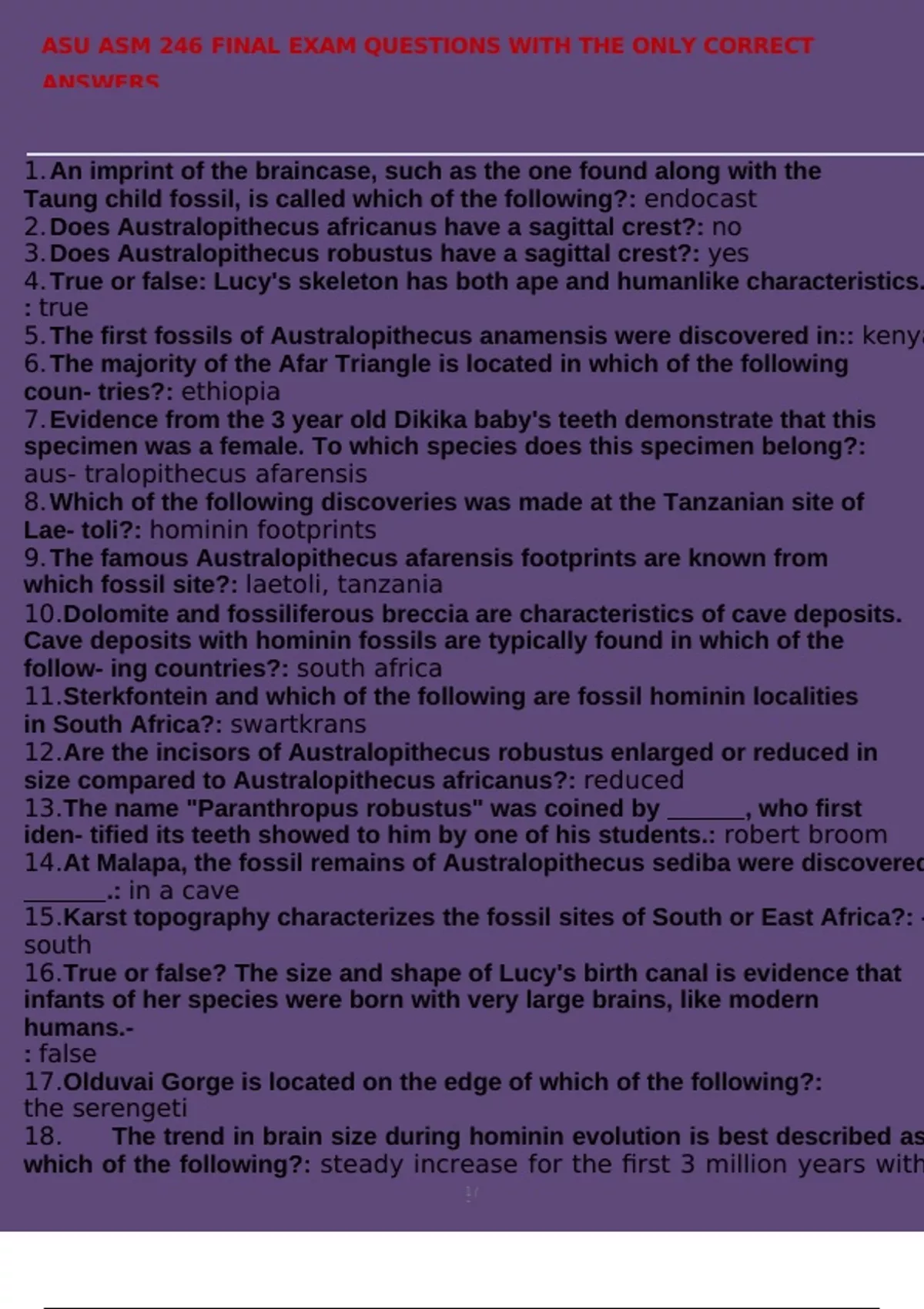 ASU ASM 246 FINAL EXAM QUESTIONS WITH THE ONLY CORRECT ANSWERS - ASM ...