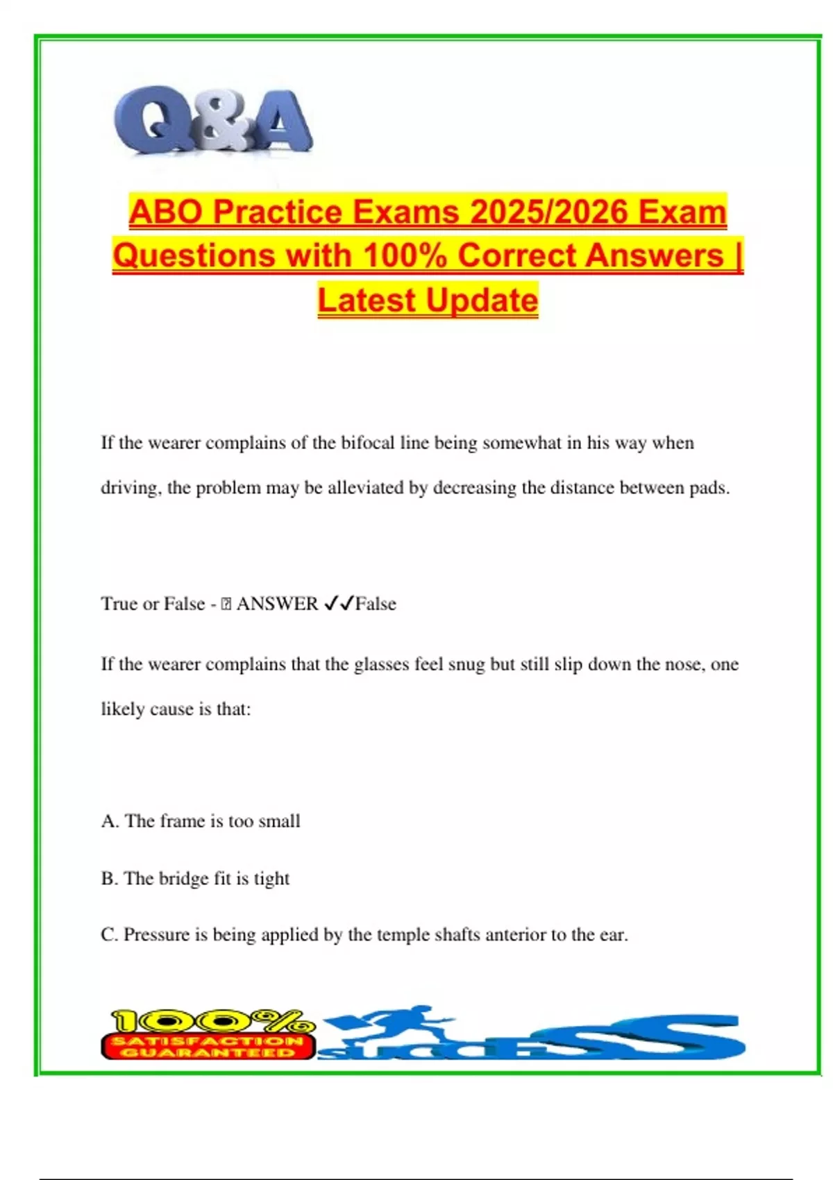 ABO Practice Exams 2025/2026 – 120 Questions with 100% Correct Answers ...