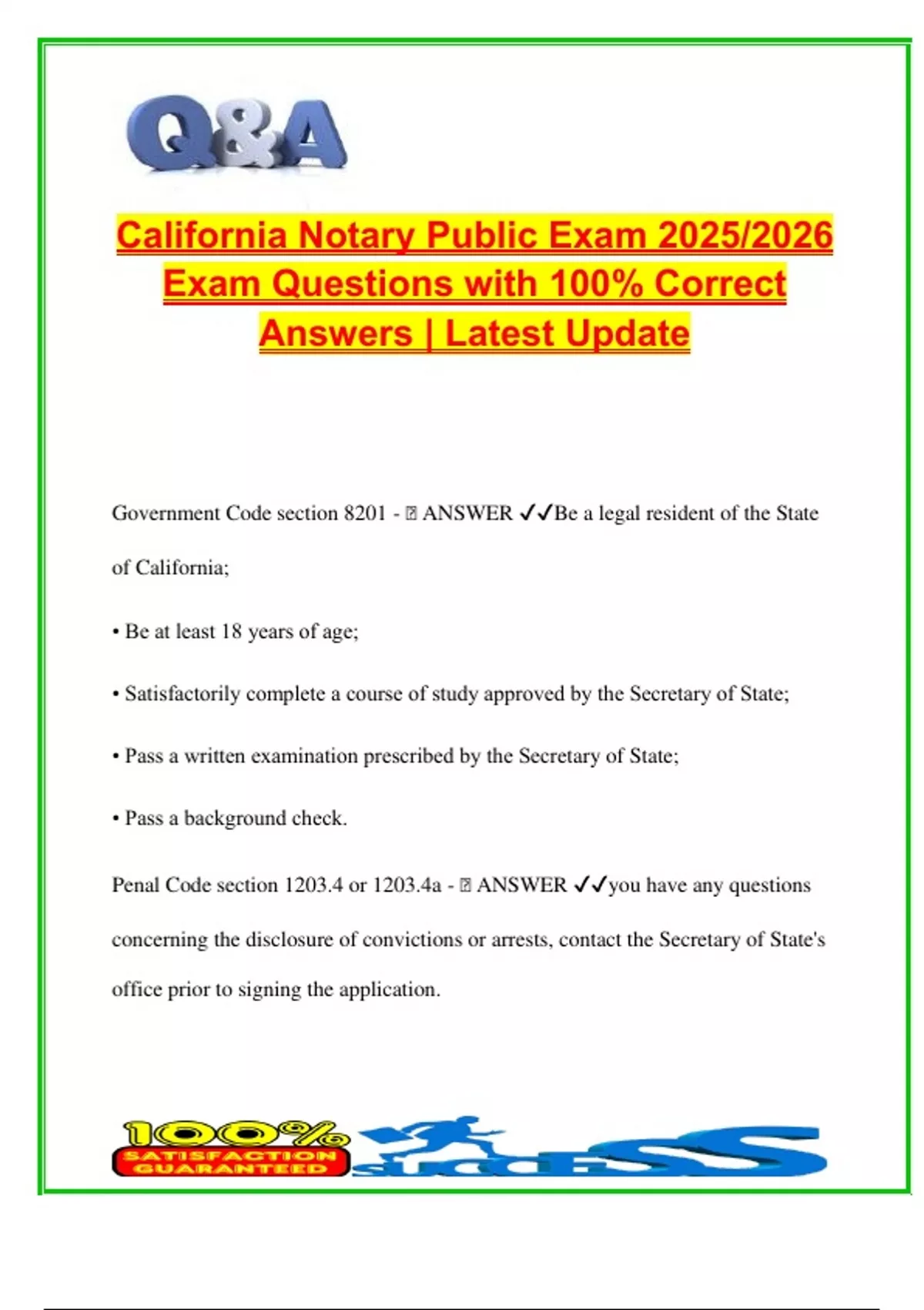 California Notary Public Exam 2025/2026 – 300+ Verified Questions ...