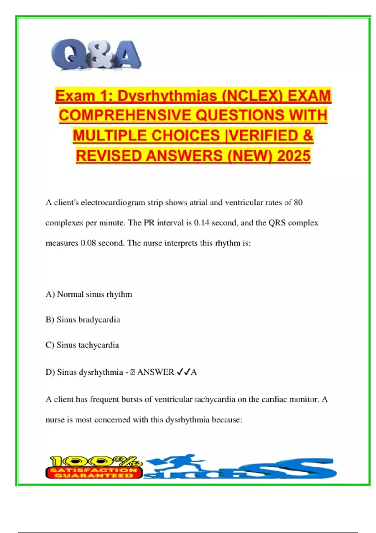 Dysrhythmias NCLEX Exam 2025/2026 – 150+ Verified & Updated Multiple ...