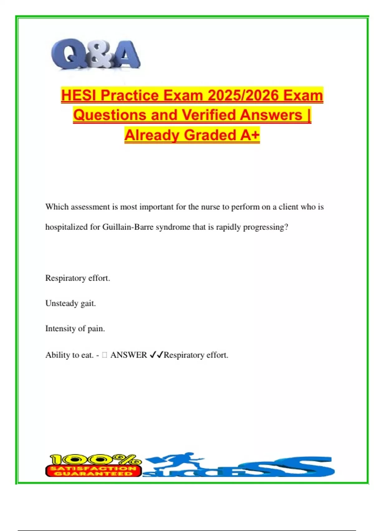 HESI Practice Exam 2025 – 300+ Verified Questions & Correct Answers ...
