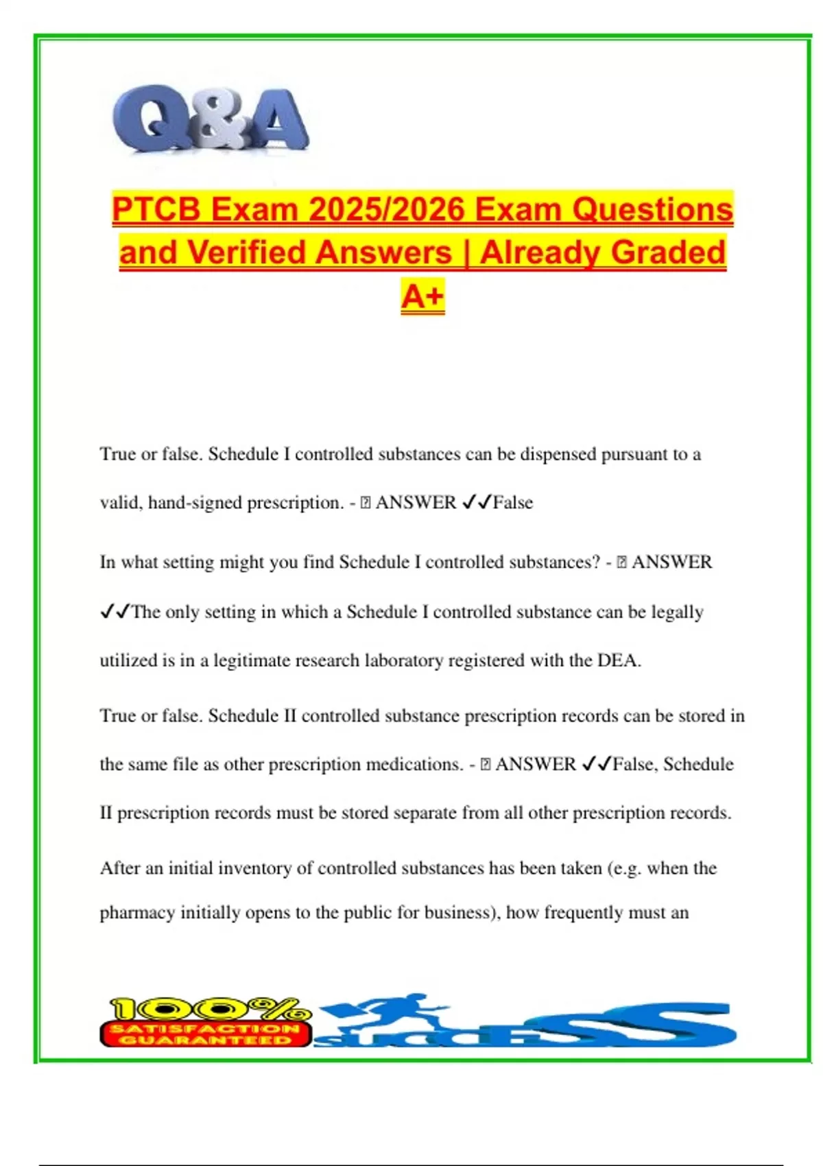 PTCB Exam Prep 2025/2026 – 300+ Verified Questions & Answers ...