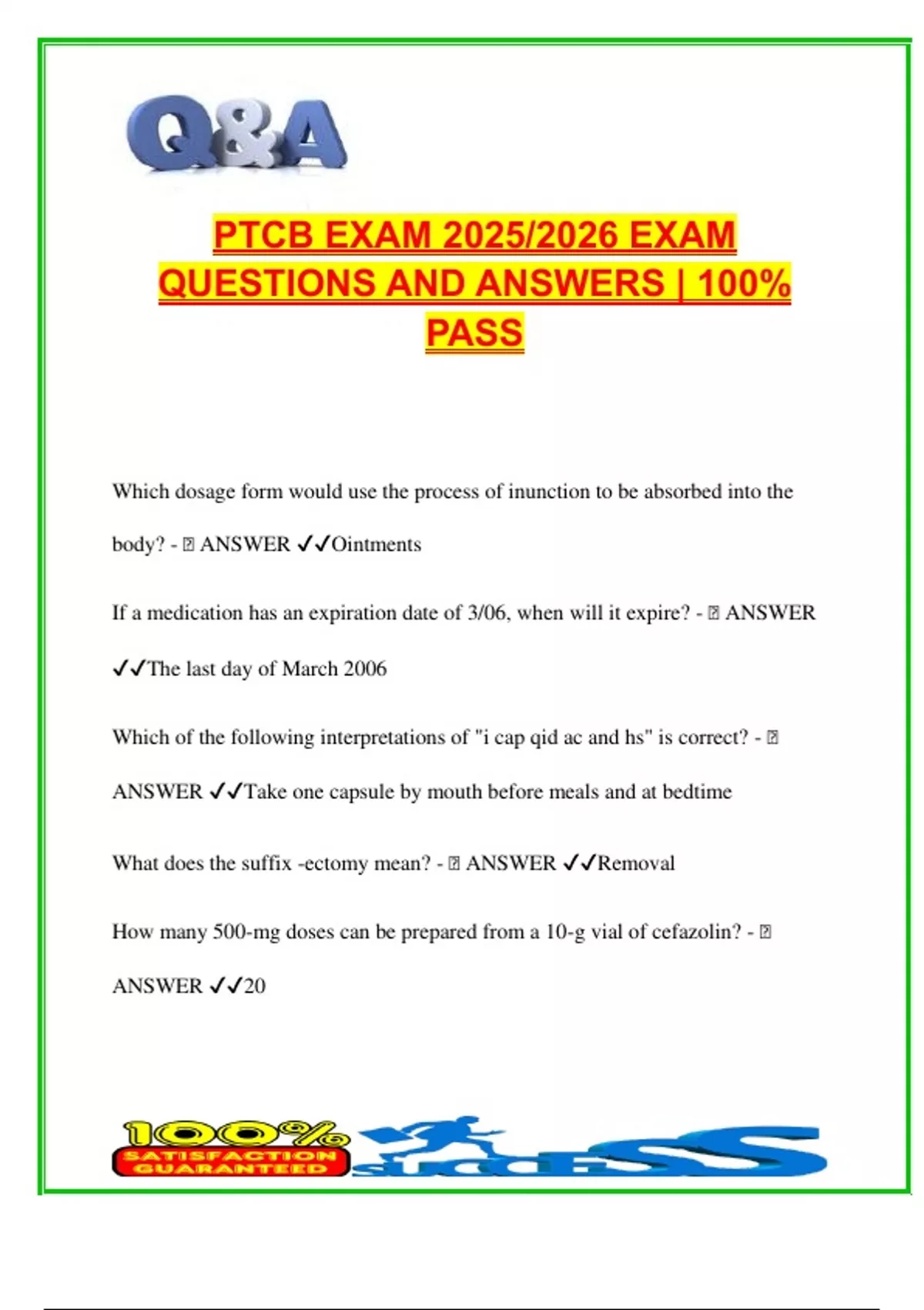 PTCB Exam Prep 2025/2026 – 250+ Verified Questions & Correct Answers ...