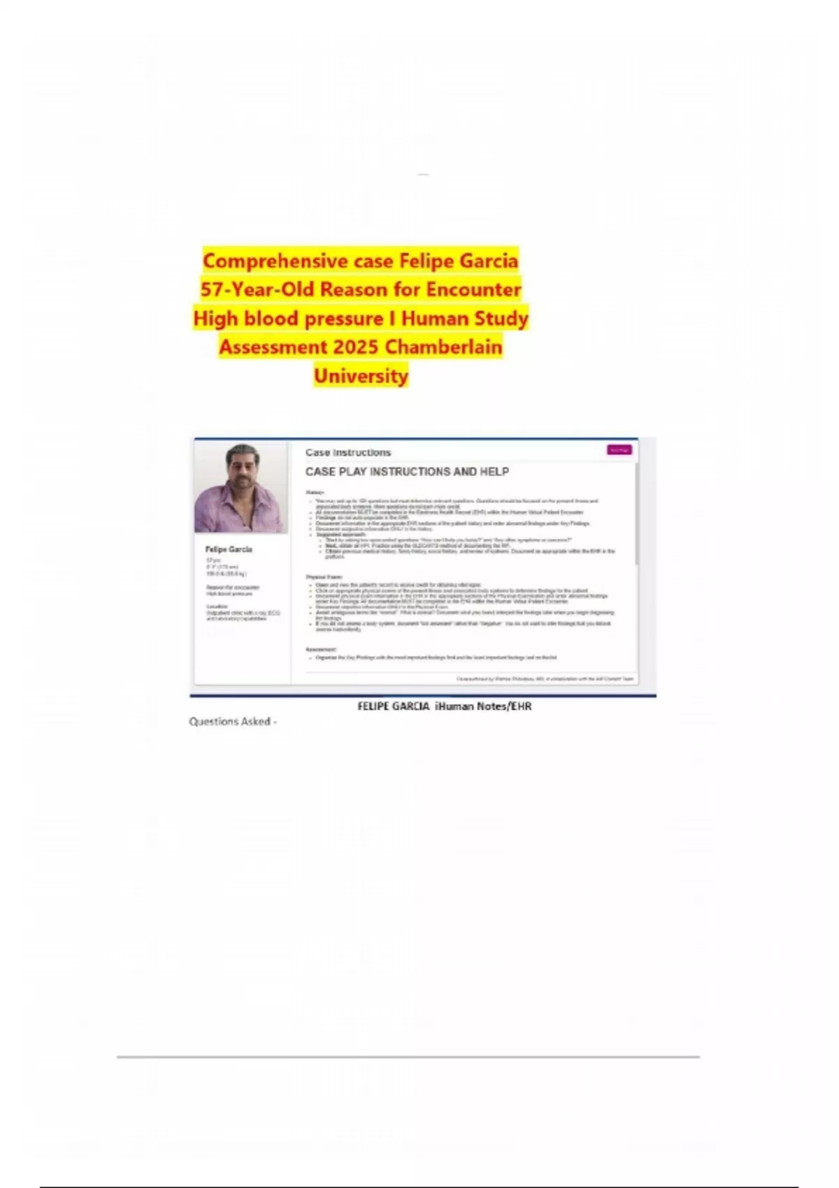 Comprehensive Case Analysis Felipe Garcia, 57-Year-Old Patient with ...