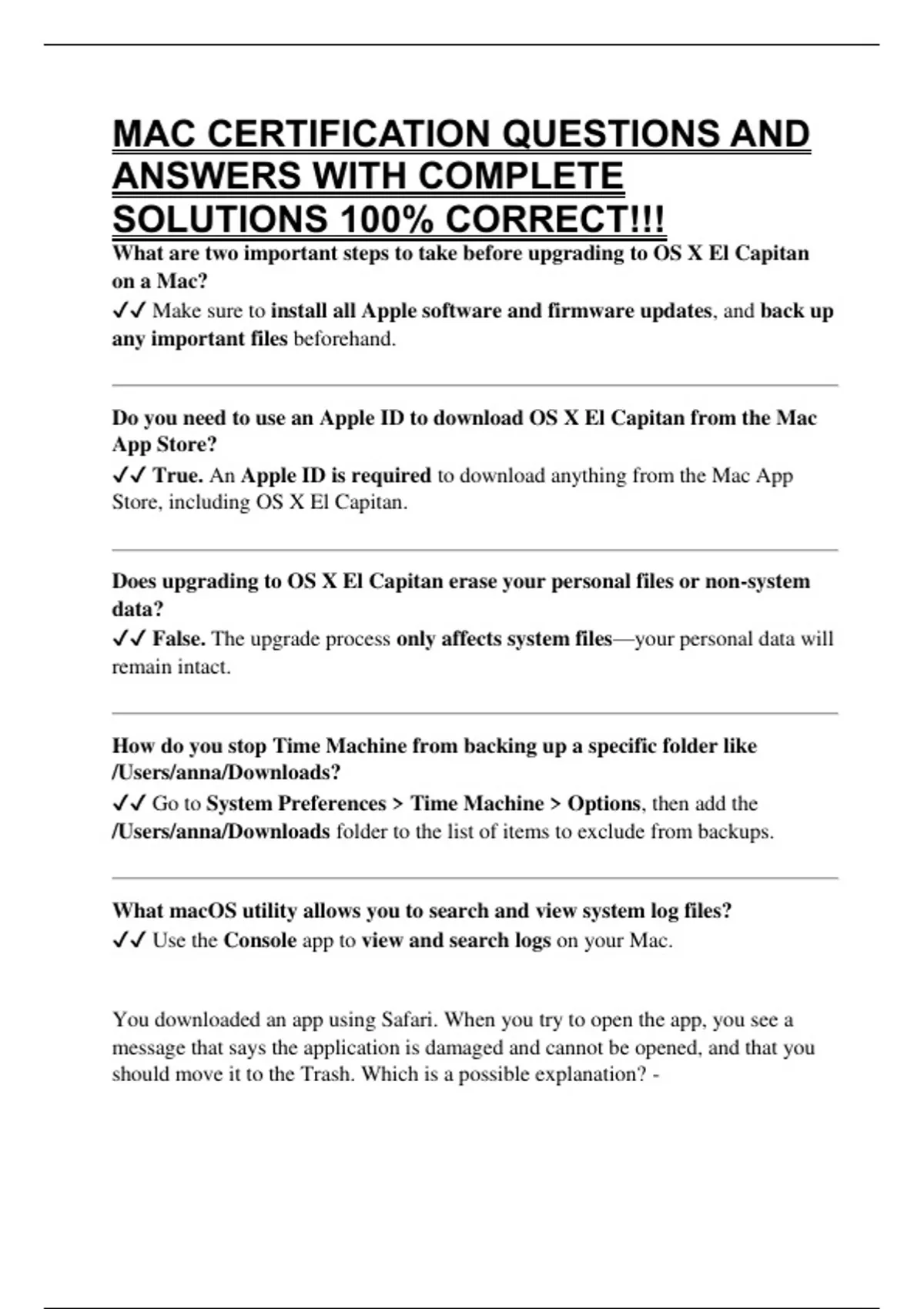 MAC CERTIFICATION QUESTIONS AND ANSWERS WITH COMPLETE SOLUTIONS 100% ...