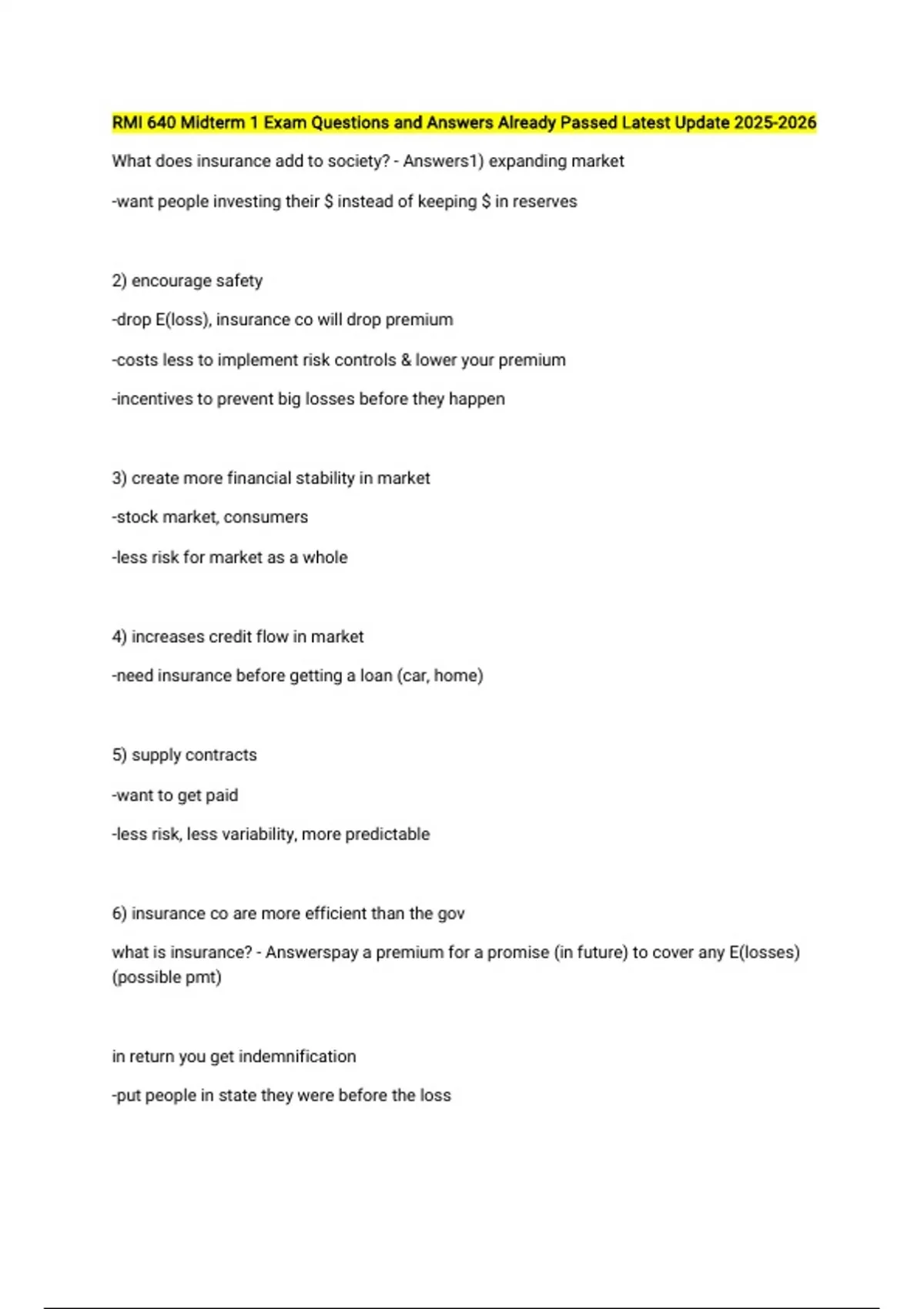 RMI 640 Midterm 1 Exam Questions and Answers Already Passed Latest ...