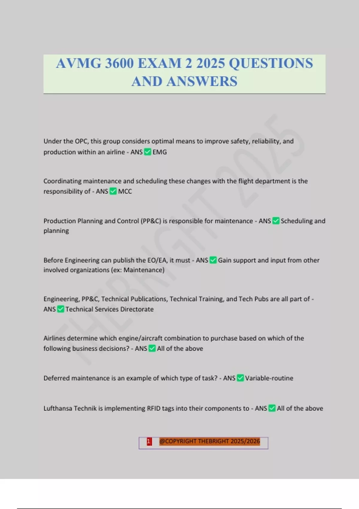 AVMG 3600 EXAM 2 2025 QUESTIONS AND ANSWERS - AVMG 3600 - Stuvia US