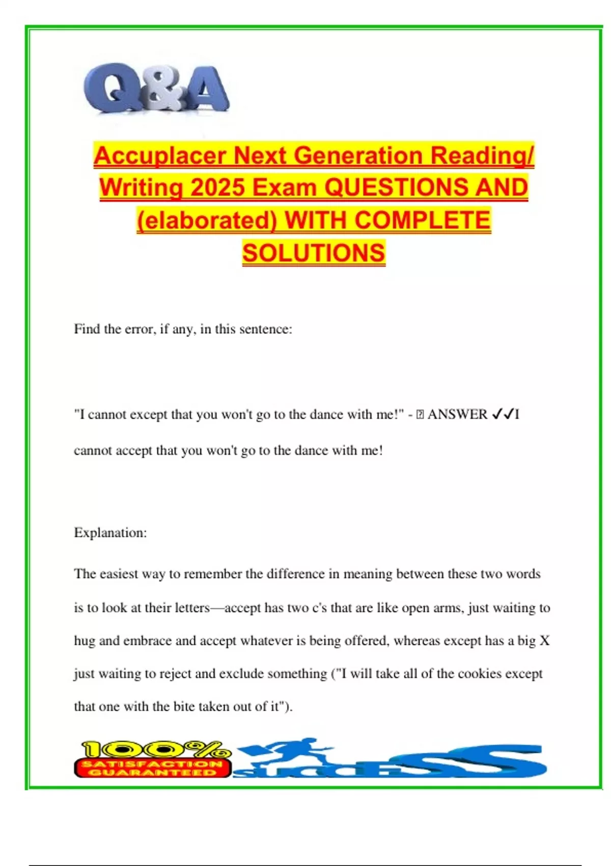 Accuplacer Next Generation Reading & Writing 2025/2026 – 200+ Grammar ...