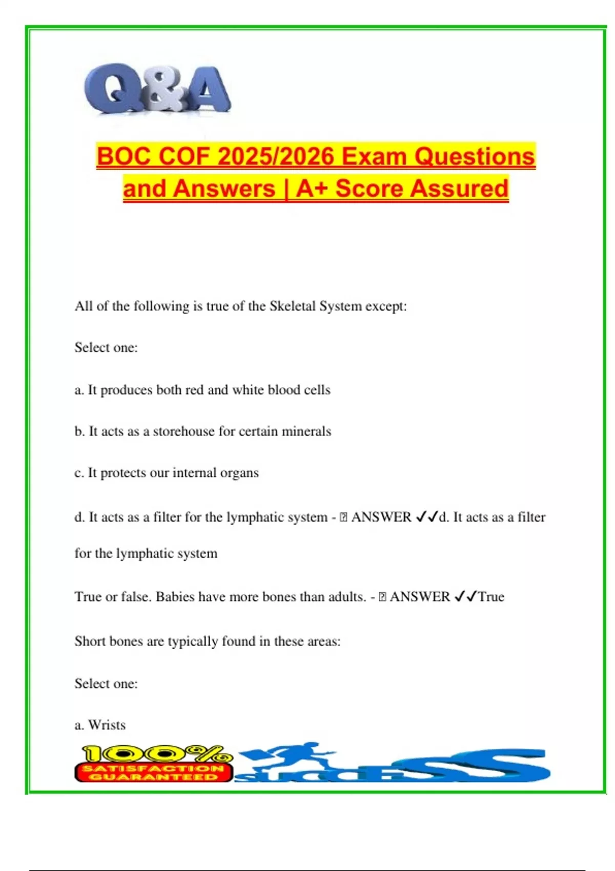 BOC COF Exam Prep 2025/2026 – 300+ Skeletal System, Anatomical ...