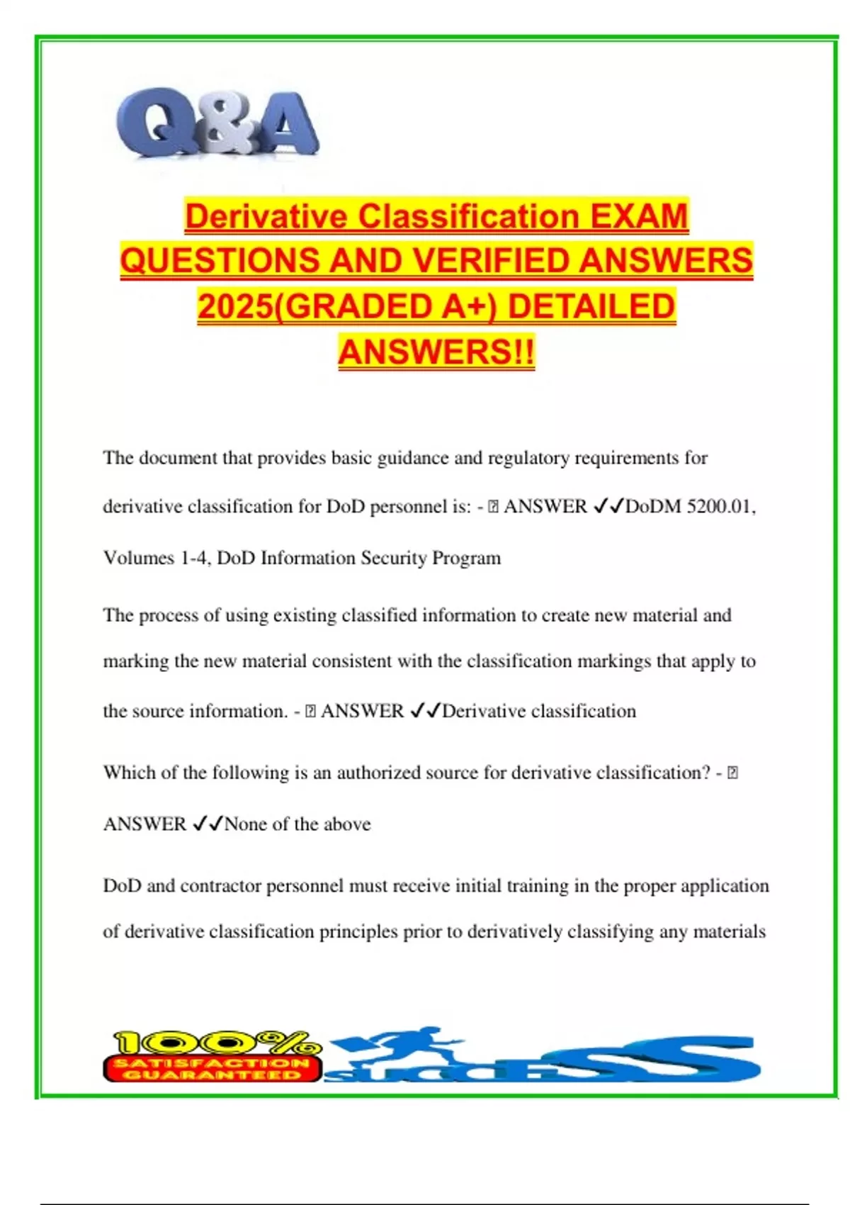 Derivative Classification Exam Prep 2025/2026 – 150+ DoDM 5200.01 Rules ...