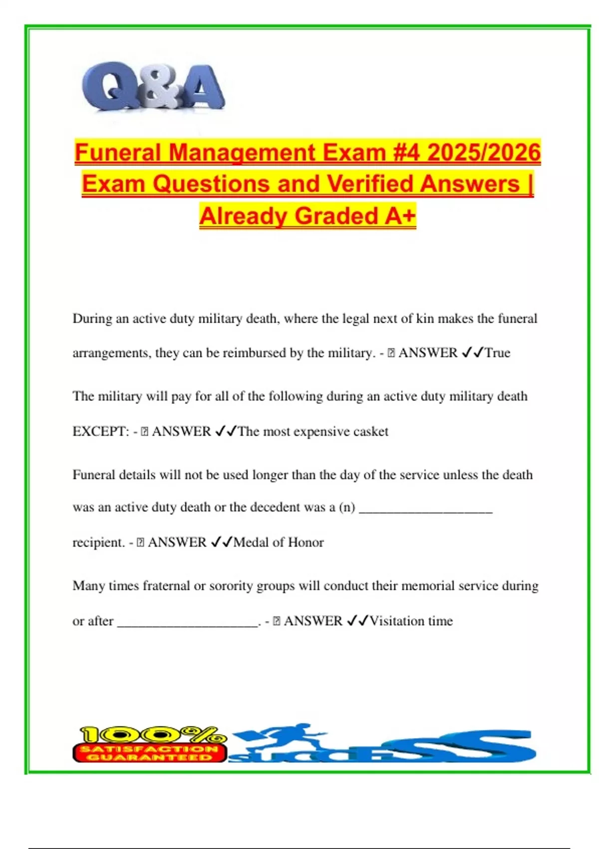 Funeral Management Exam Prep 2025/2026 – 100+ Military Funeral Benefits, Veteran Organizations ...