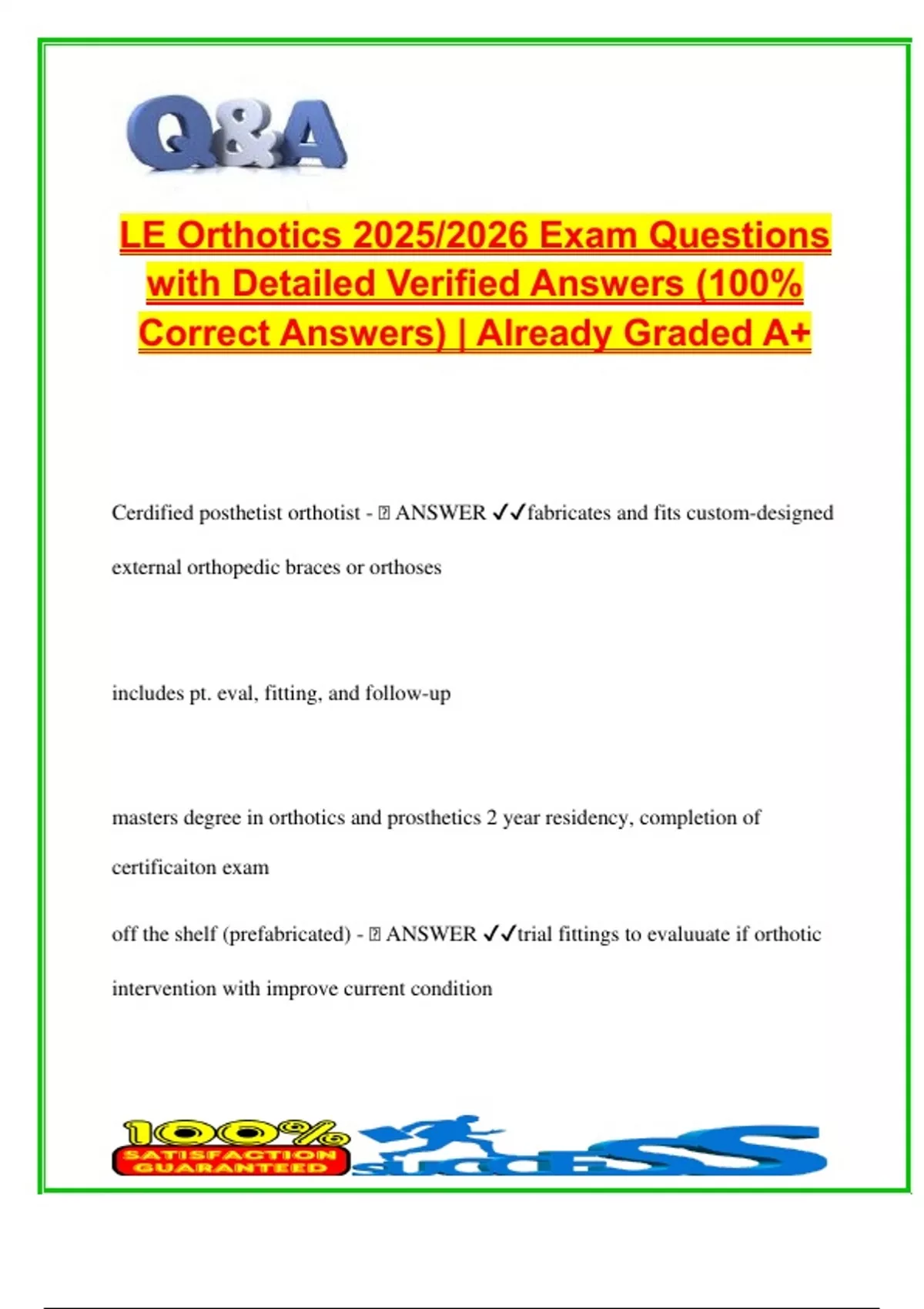LE Orthotics – Exam Prep (2025/2026) – 200+ Q&A on Foot Orthoses, AFOs ...
