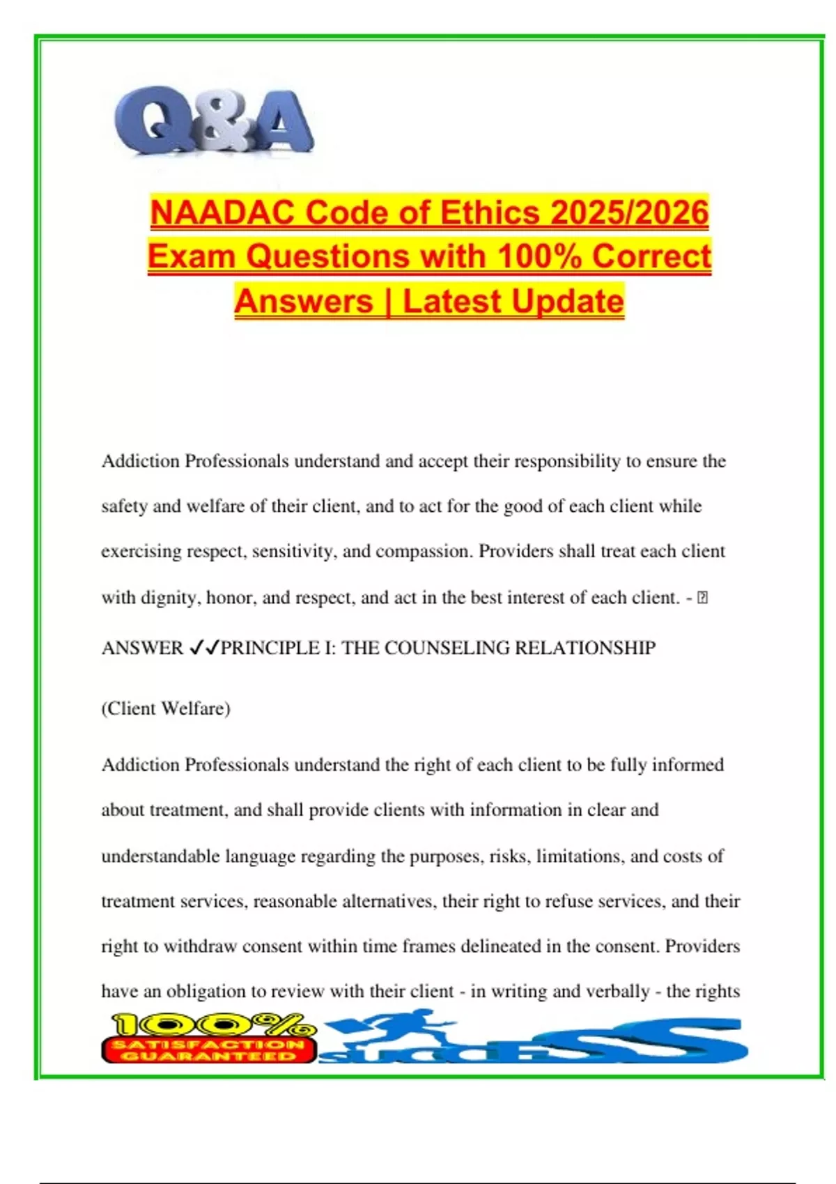 NAADAC Code of Ethics (2025/2026) – 100+ Exam Questions & Answers with ...