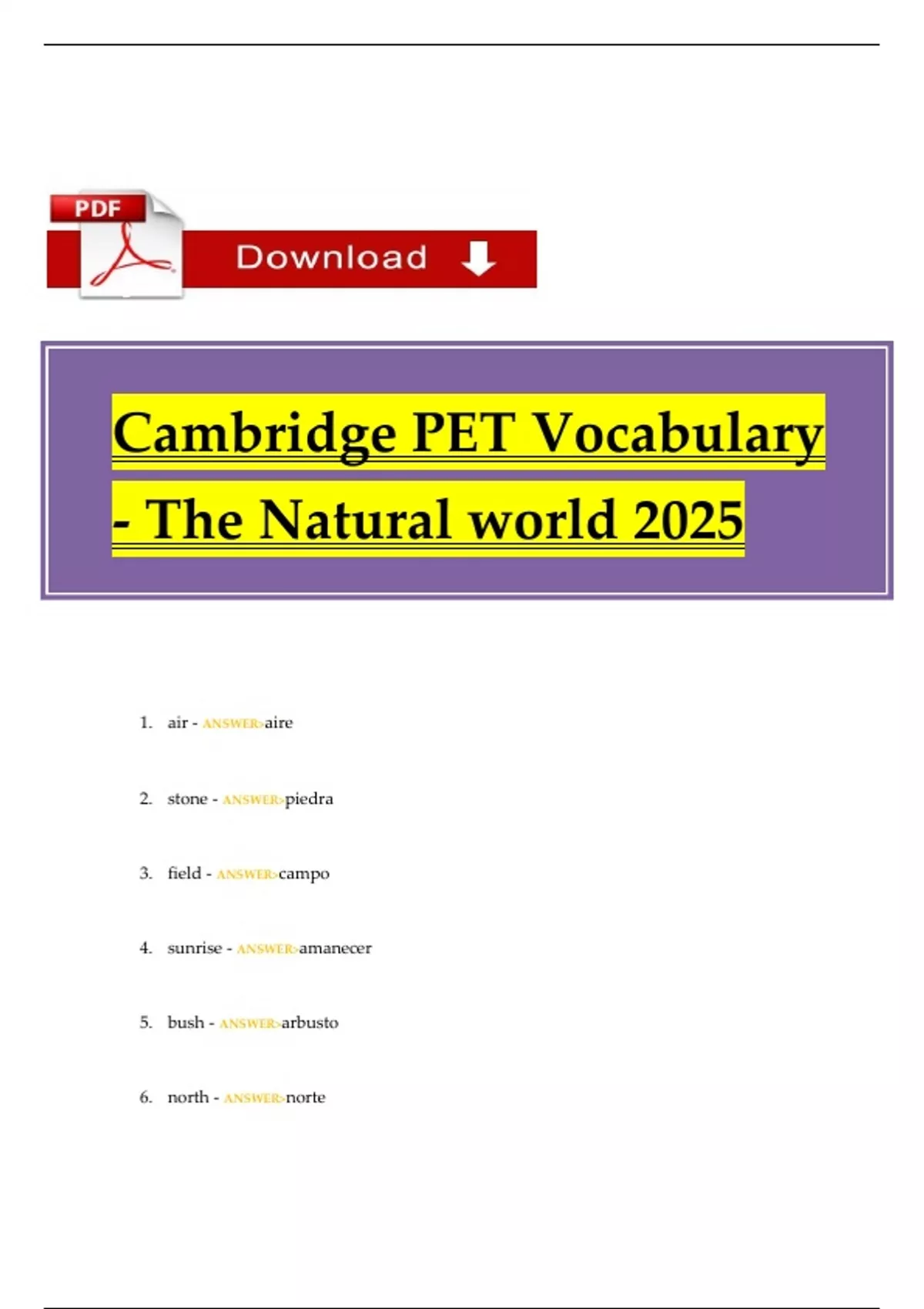 Cambridge PET Vocabulary | Essential Word List & Practice for B1 Exam ...