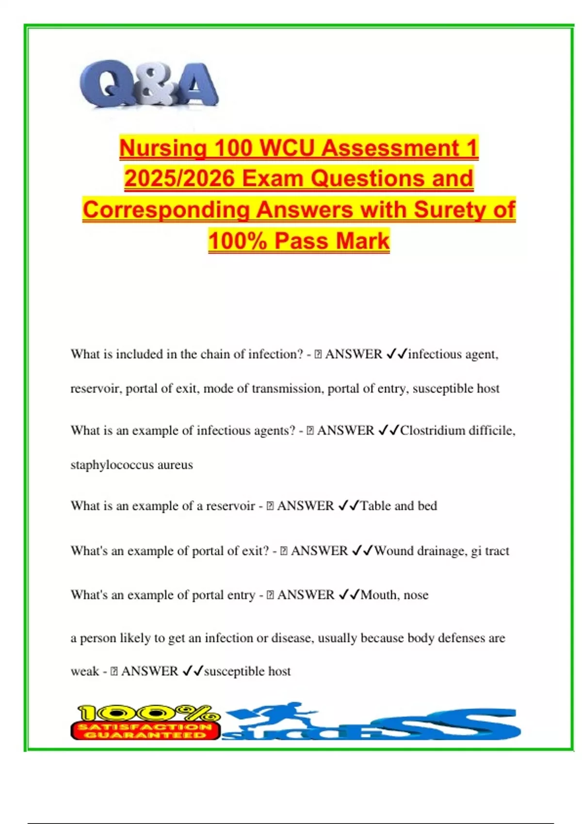 Nursing 100 WCU Assessment 1 2025/2026 – 120+ Verified Questions ...