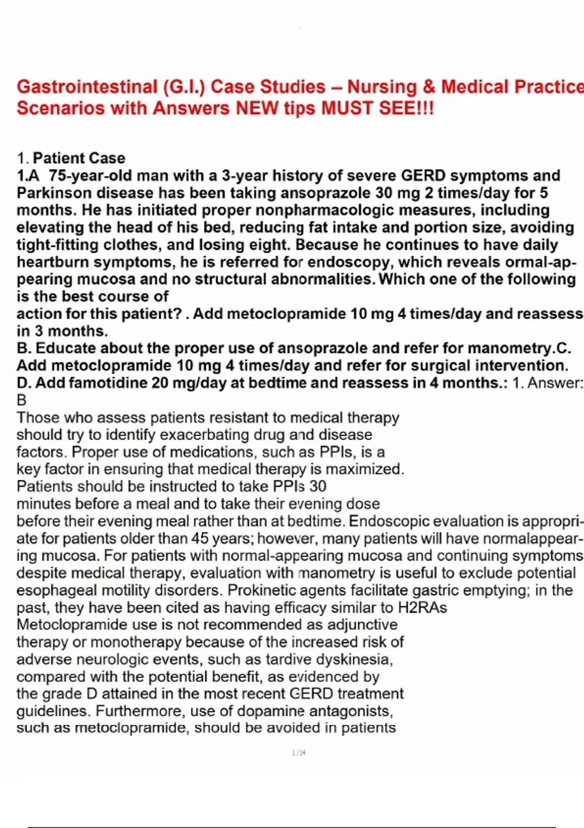 Gastrointestinal (G.I.) Case Studies – Nursing & Medical Practice ...