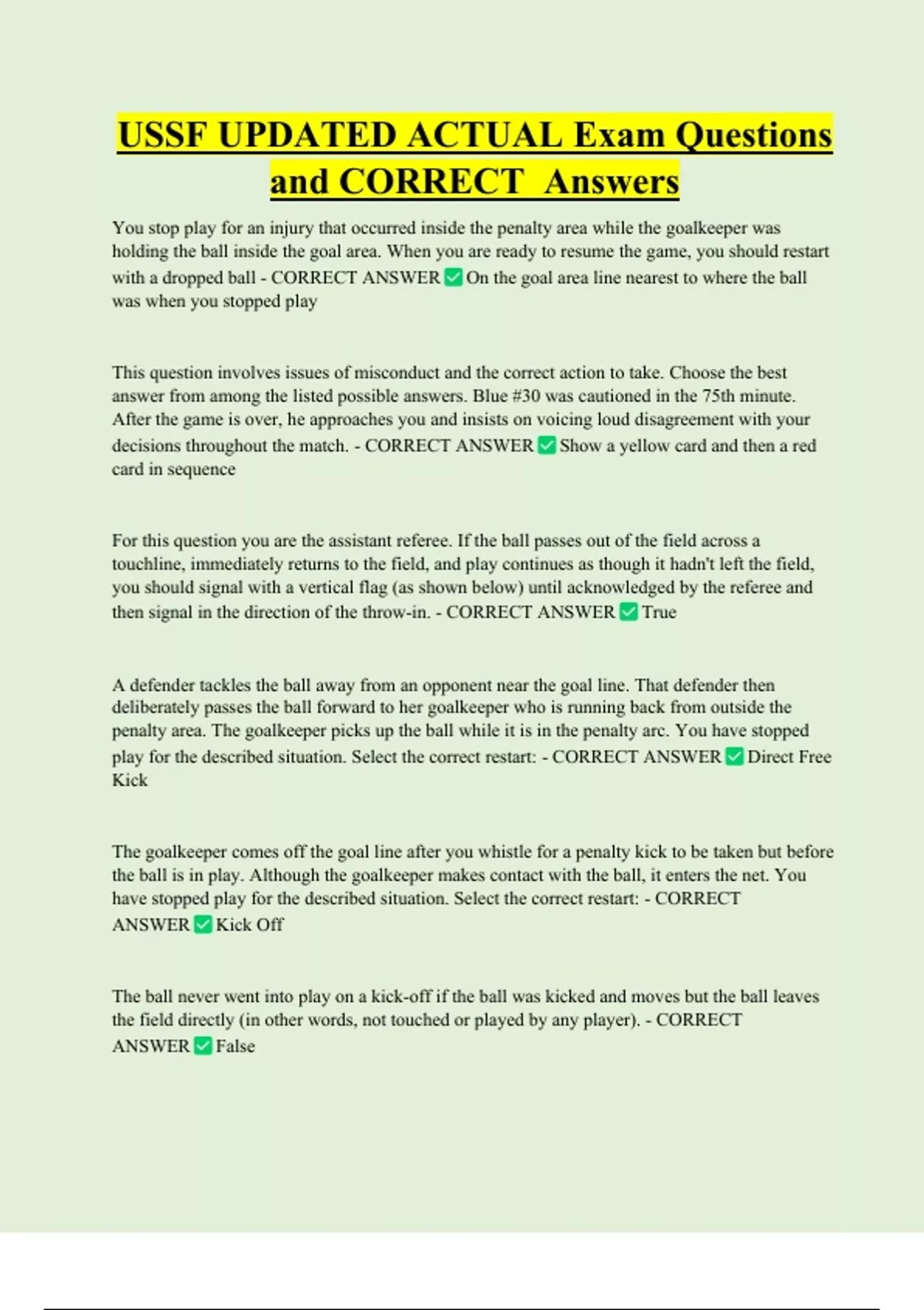 USSF Bundled Exam Questions WITH CORRECT Answers - Stuvia US