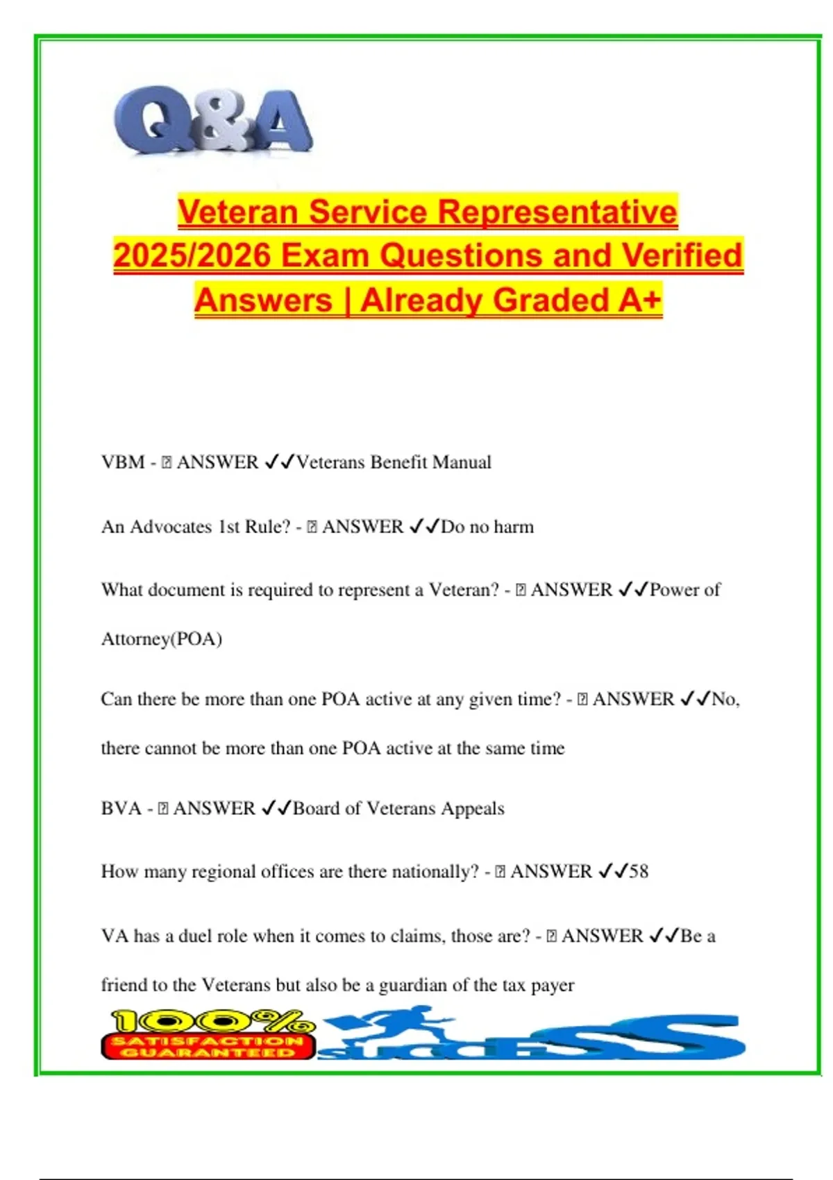Veteran Service Representative 2025/2026 – 150+ Verified Exam Questions ...