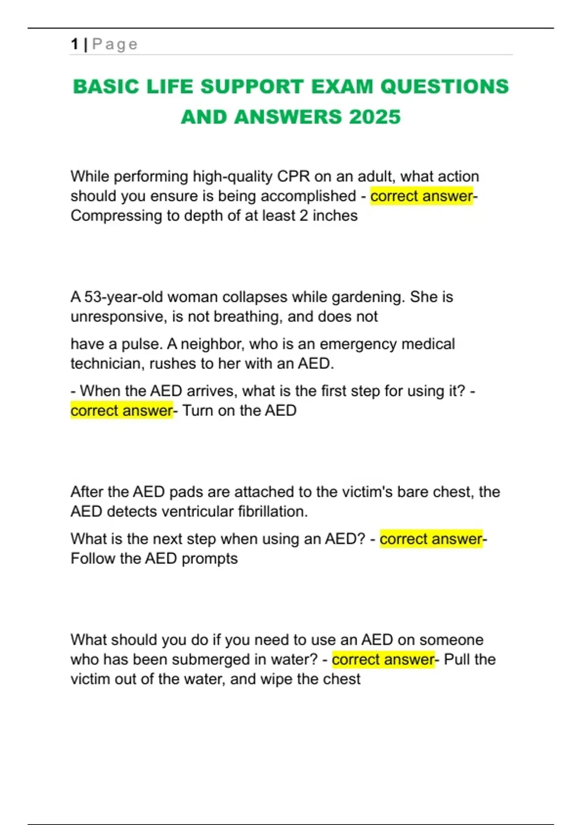 BASIC LIFE SUPPORT EXAM QUESTIONS AND ANSWERS 2025 - BASIC LIFE SUPPORT - Stuvia US