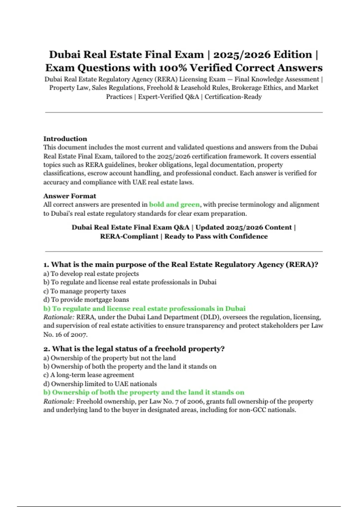 Dubai Real Estate Final Exam | 2025/2026 Edition | Verified Exam ...